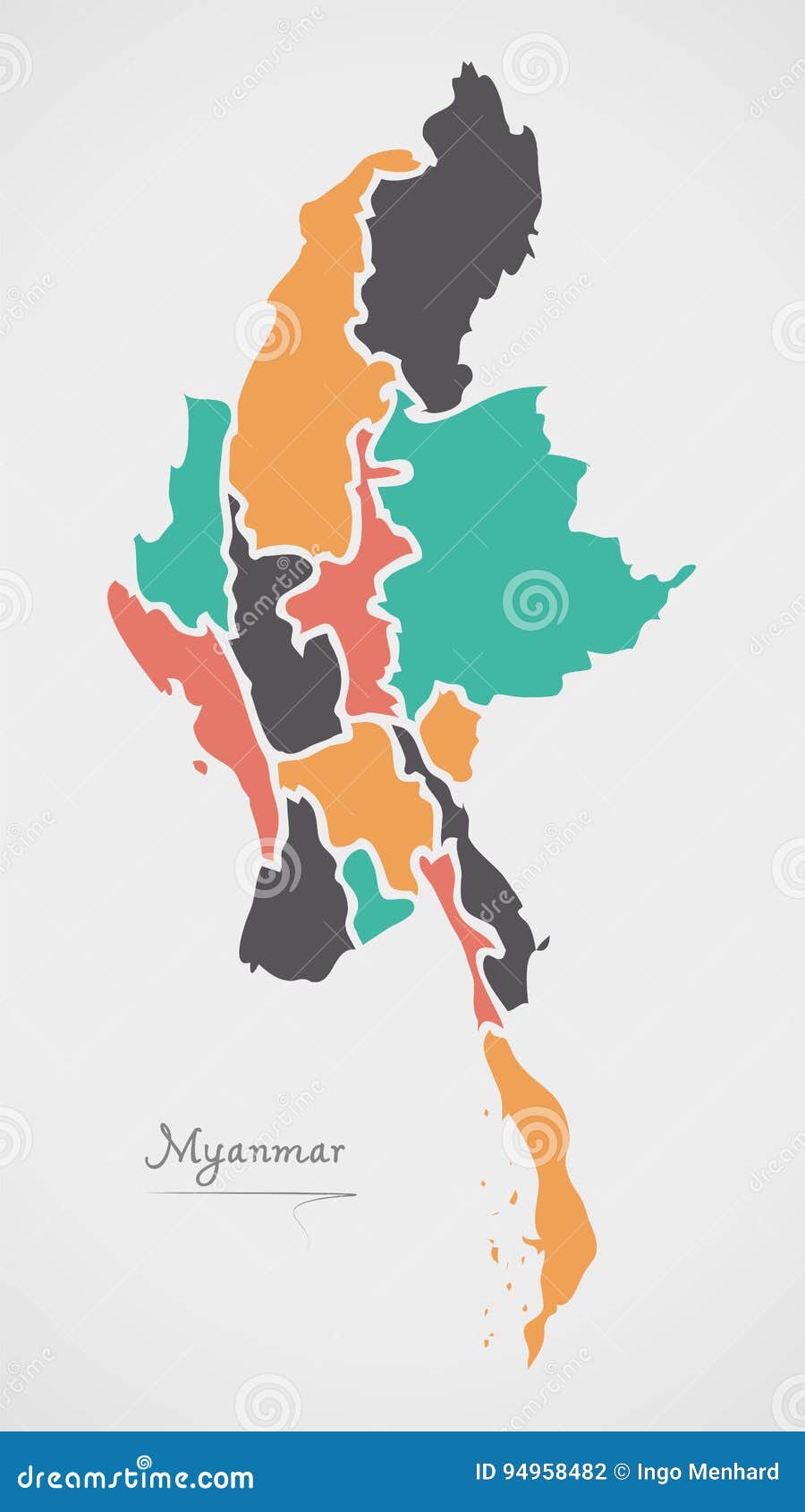 Myanmar Map with States and Modern Round Shapes Stock Vector ... Myanmar Map with States and Modern Round Shapes Stock Vector ...