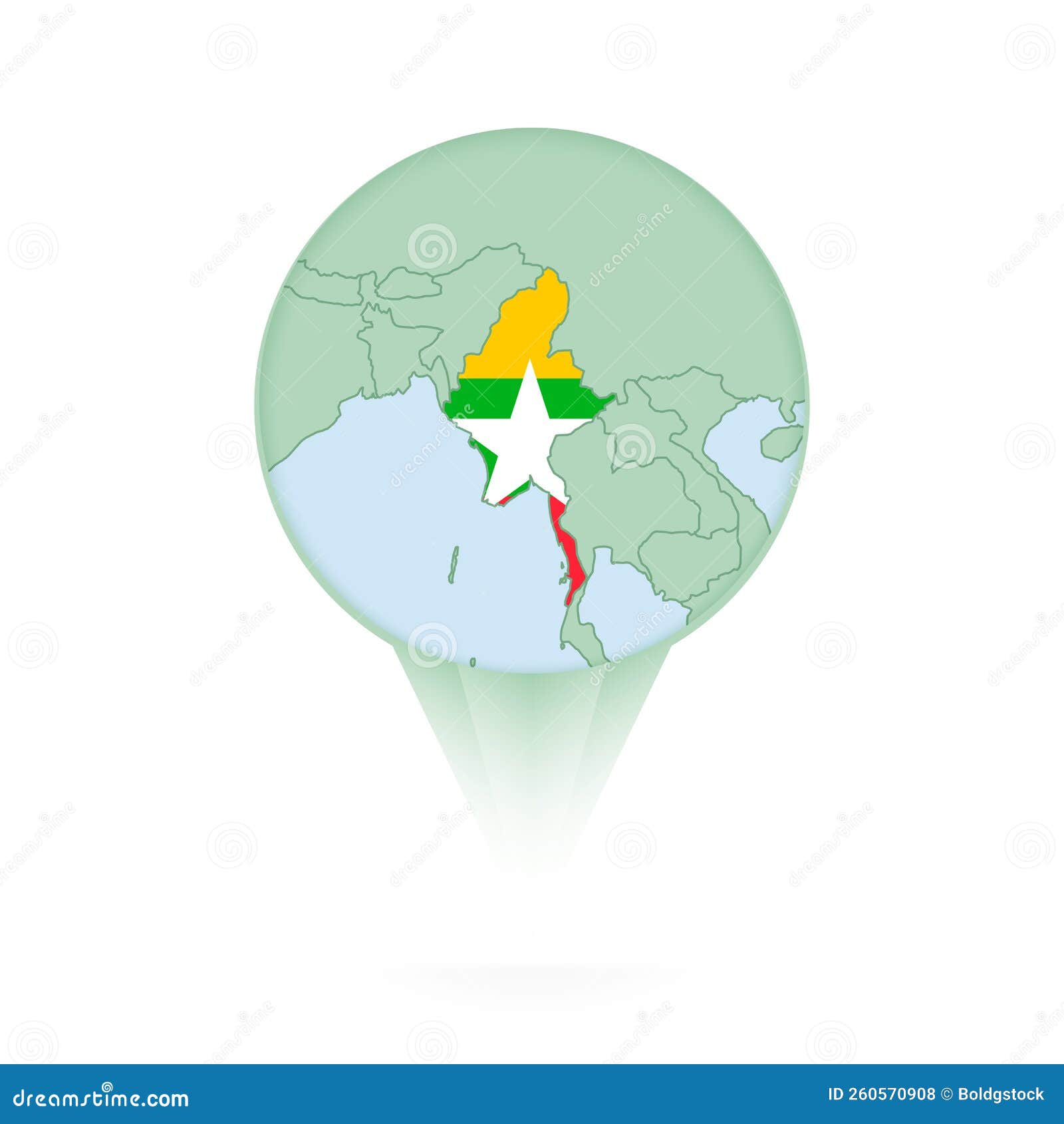 Myanmar Map, Stylish Location Icon with Myanmar Map and Flag Stock ...