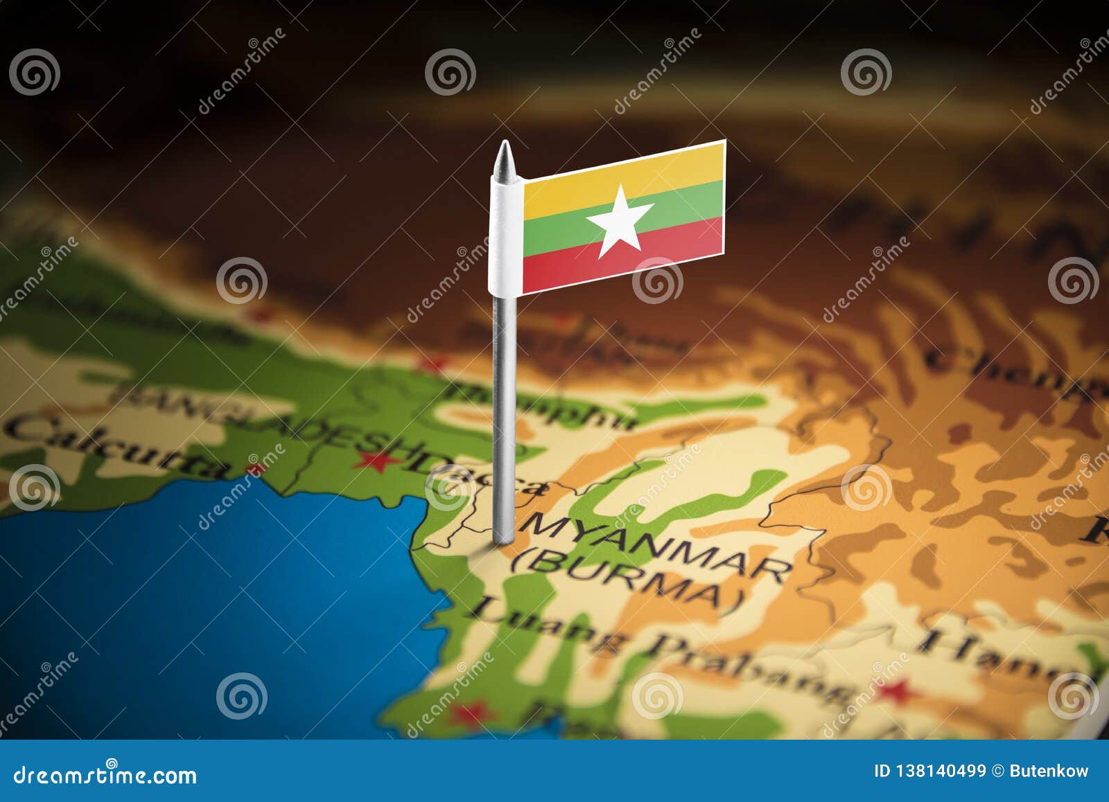 Myanmar Marked with a Flag on the Map Stock Image - Image of geography ... Myanmar Marked with a Flag on the Map Stock Image - Image of geography ...