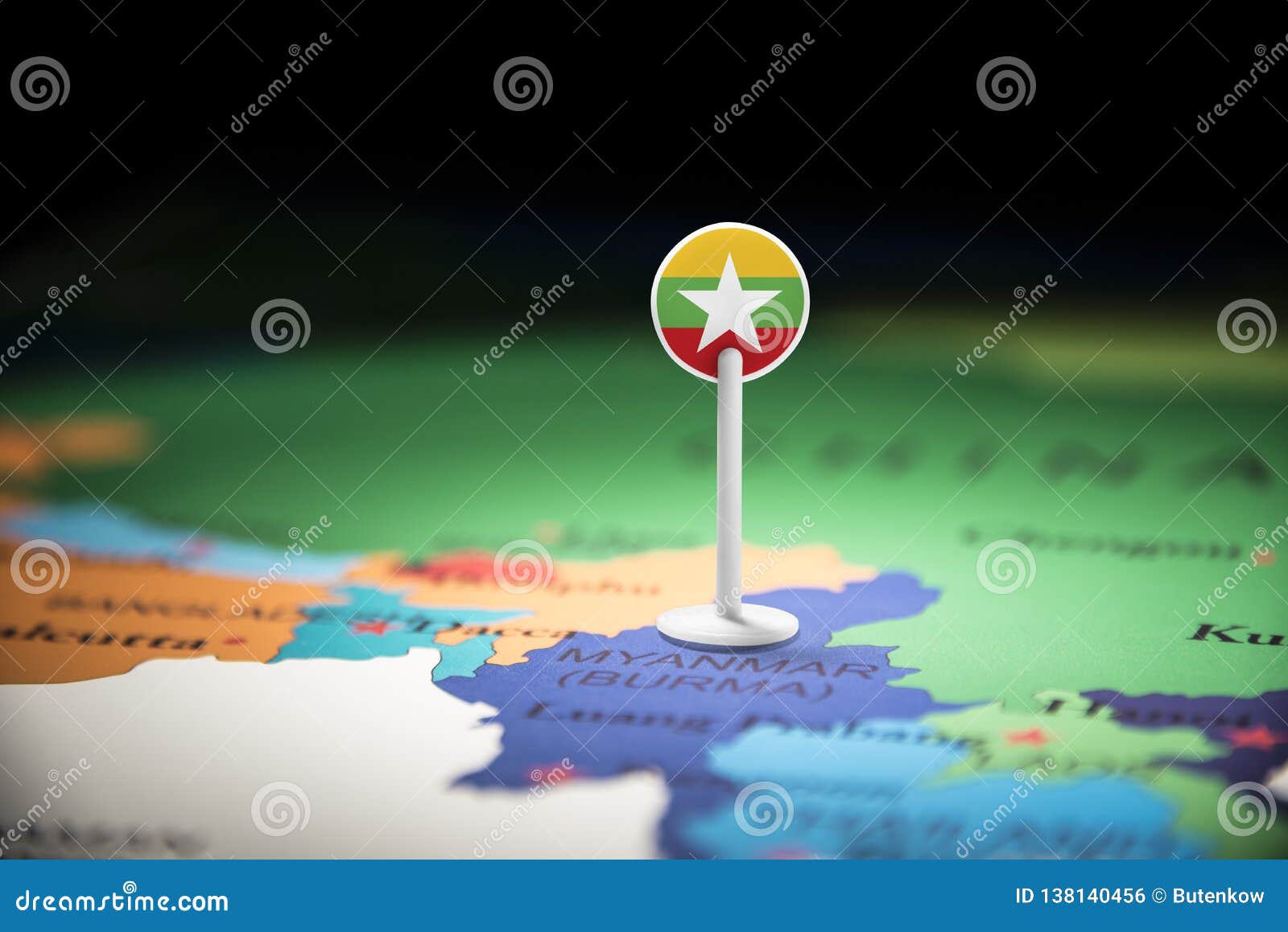 Myanmar Marked with a Flag on the Map Stock Photo - Image of flagstaff ... Myanmar Marked with a Flag on the Map Stock Photo - Image of flagstaff ...