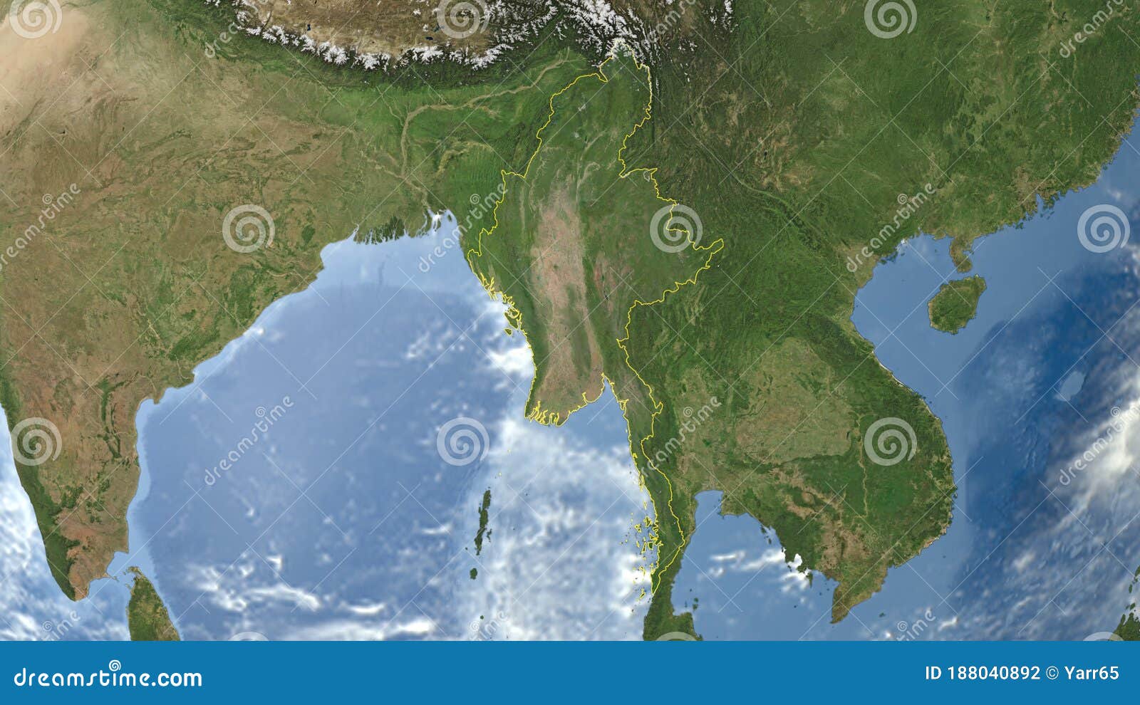 Myanmar Outlined - Satellite Stock Illustration - Illustration of nasa ...