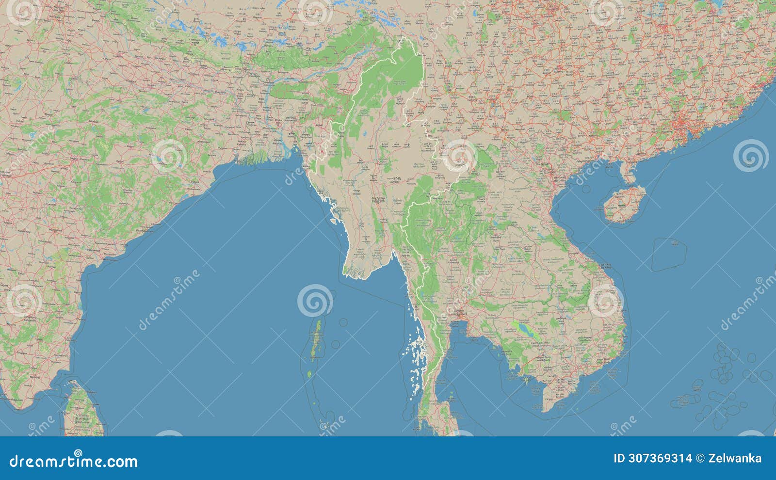 Myanmar Outlined. Topo German Stock Illustration - Illustration of ...