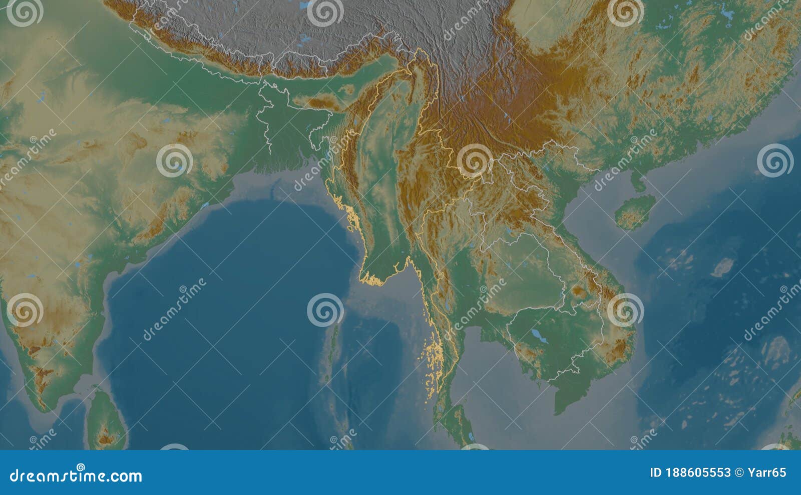 Myanmar - overview. Relief stock illustration. Illustration of myanmar ...