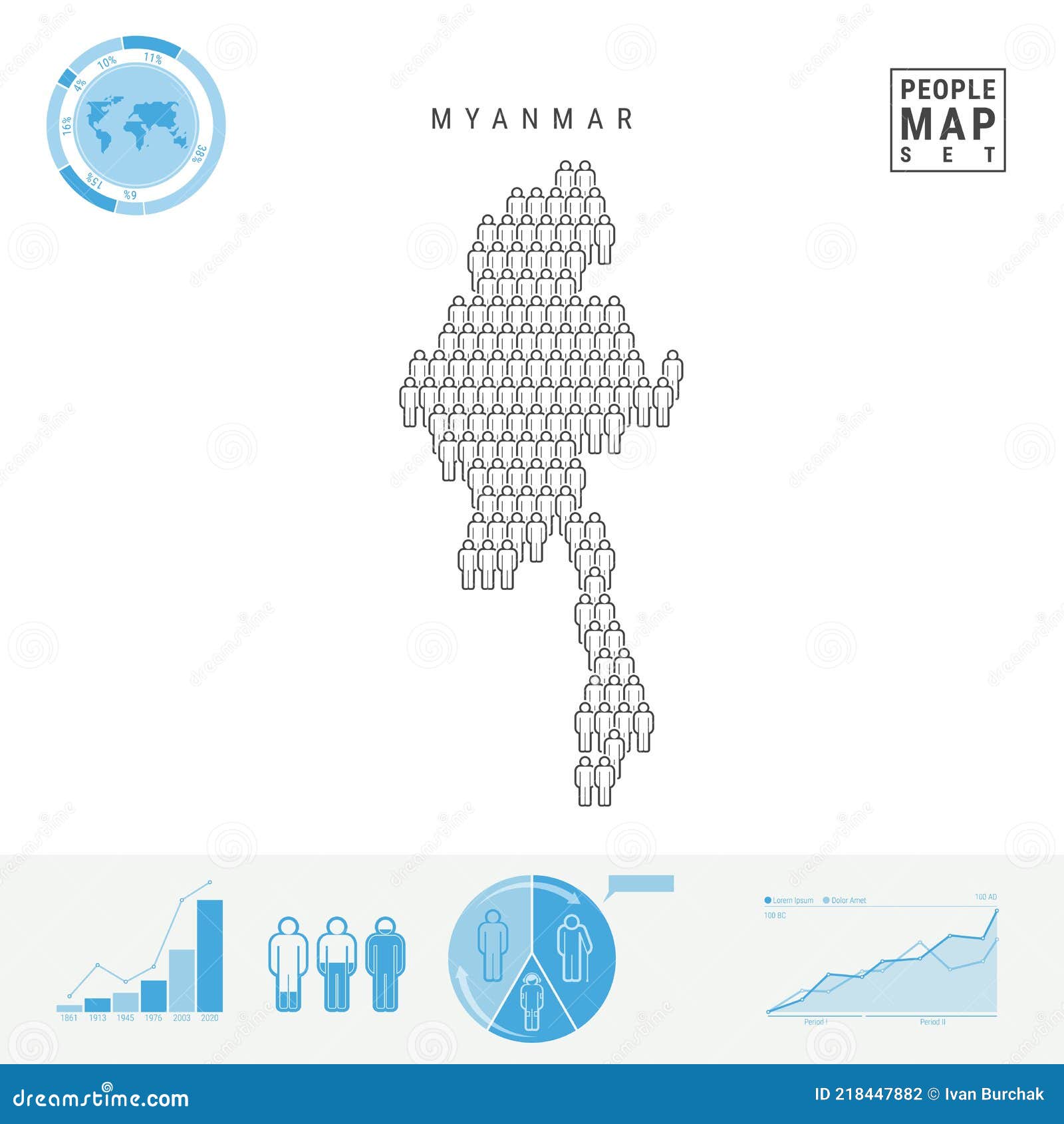 Myanmar People Icon Map. Stylized Vector Silhouette Of Myanmar ...