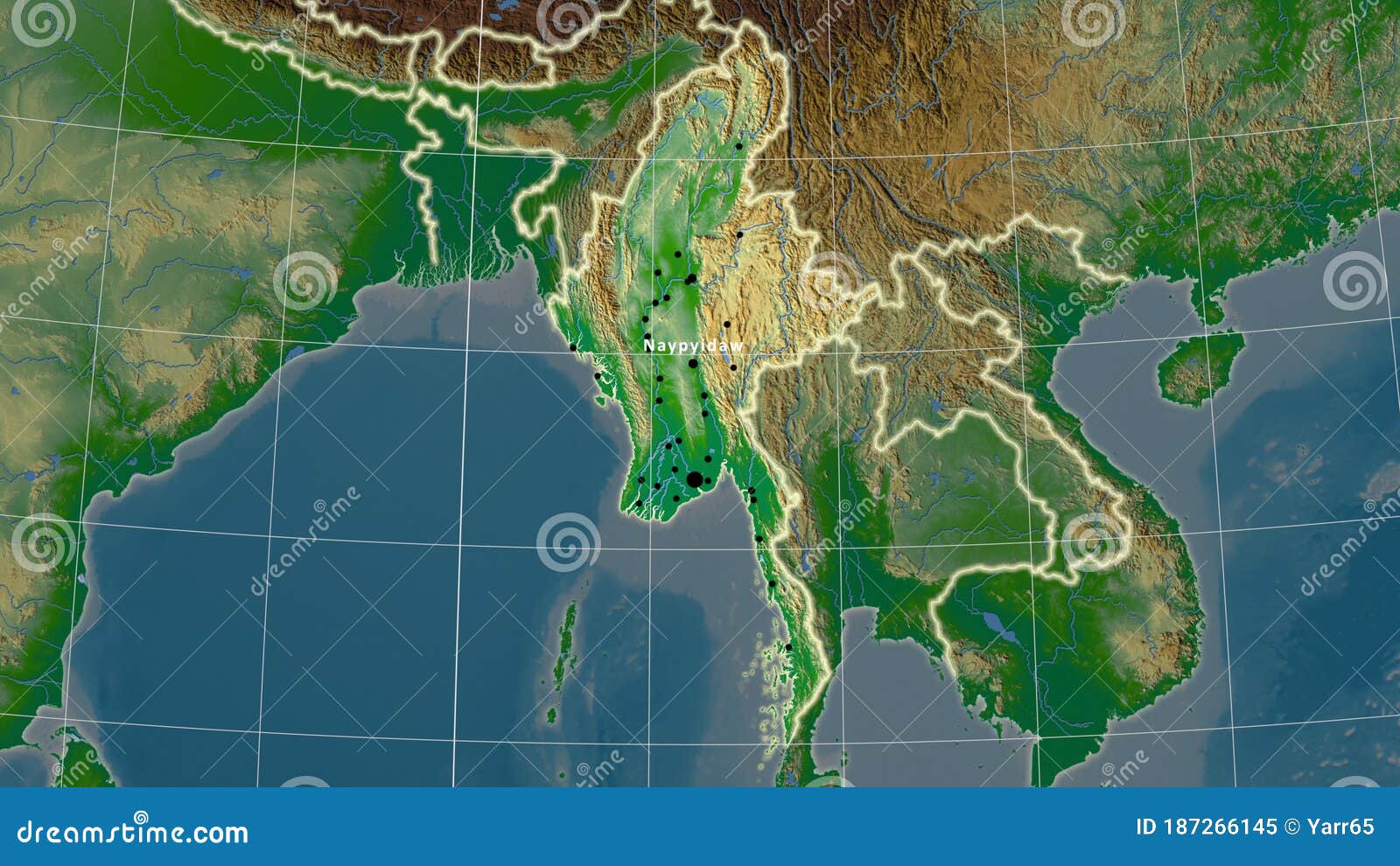 Myanmar - Physical. Composition, Borders Stock Illustration ...