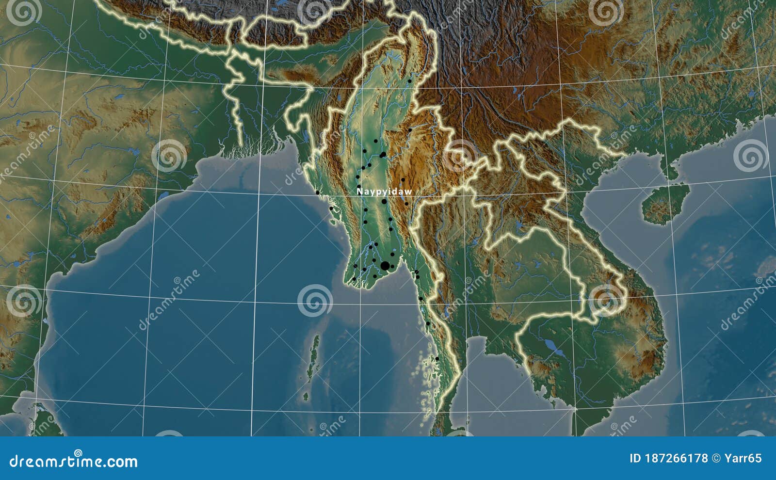 Myanmar - Relief. Composition, Borders Stock Illustration ...