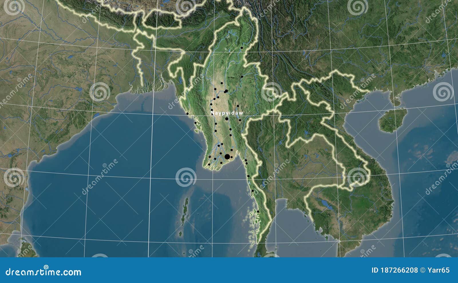 Myanmar - Satellite. Composition, Borders Stock Illustration ...