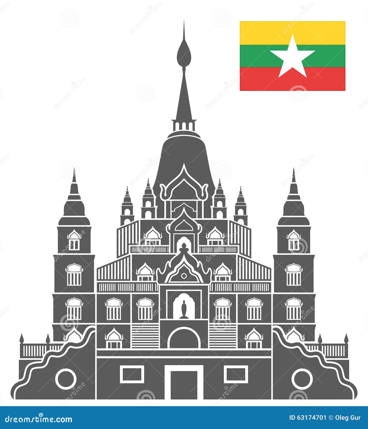 Myanmar. Set stock vector. Illustration of tourism, green - 63174701