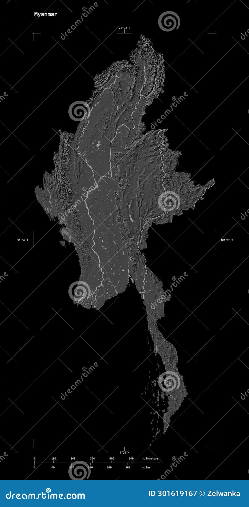 Myanmar Shape on Black. Bilevel Stock Illustration - Illustration of ...