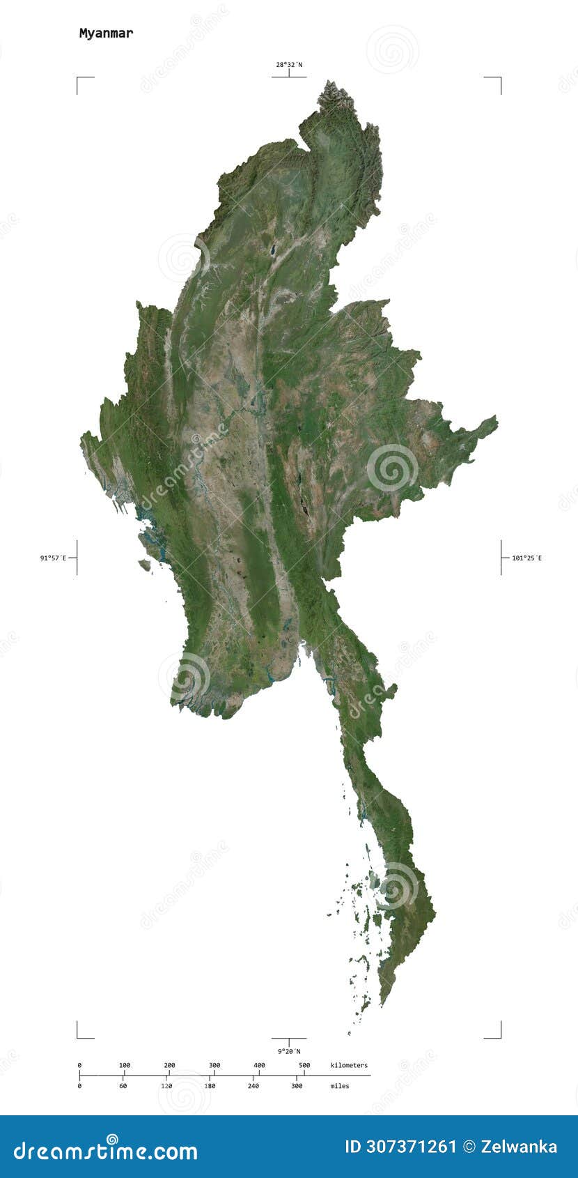 Myanmar Shape on White. High-res Satellite Stock Illustration ...