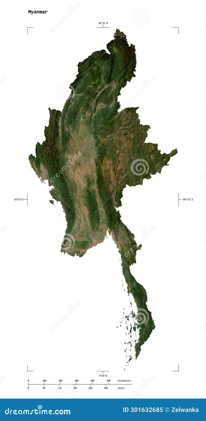 Myanmar Shape on White. Low-res Satellite Stock Illustration ...