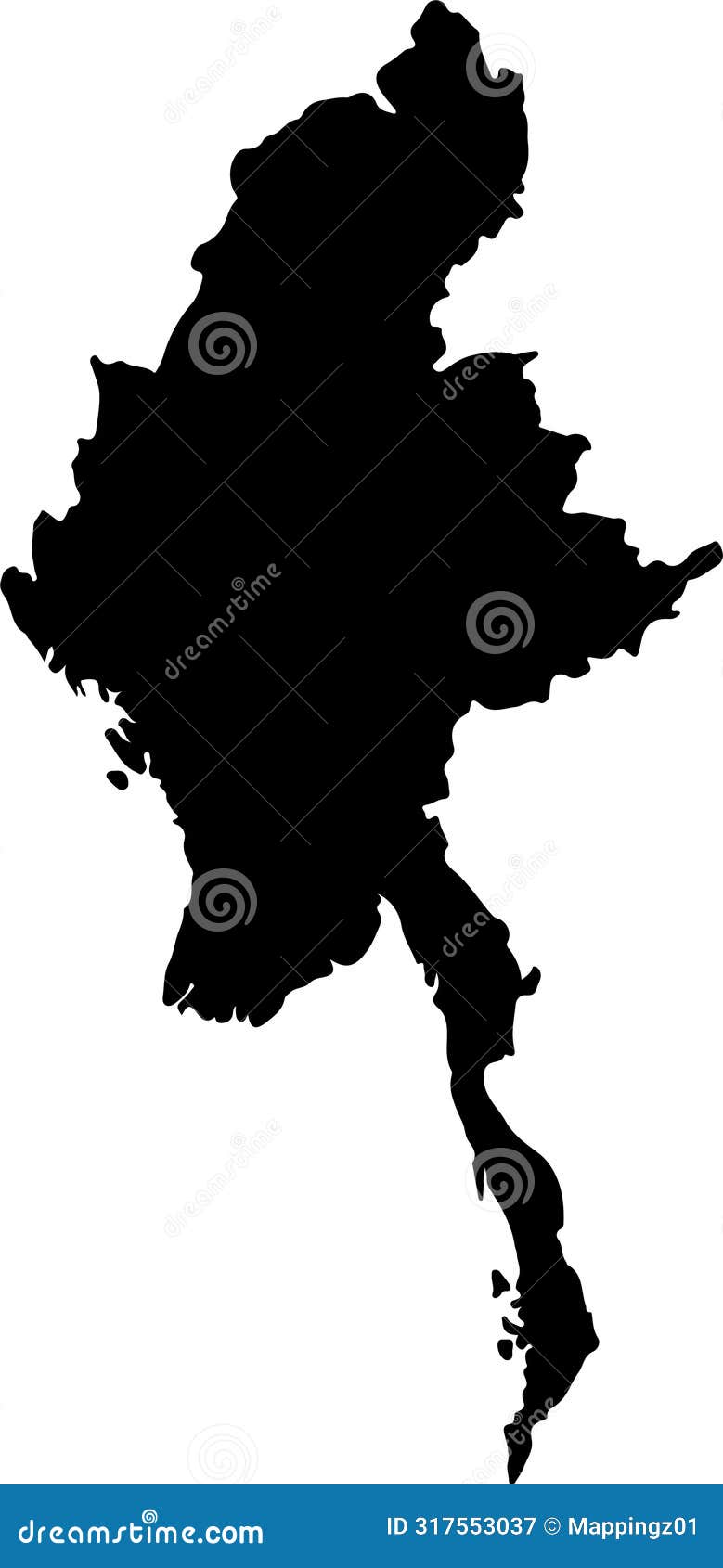 Myanmar Silhouette Map with Transparent Background Stock Vector ...