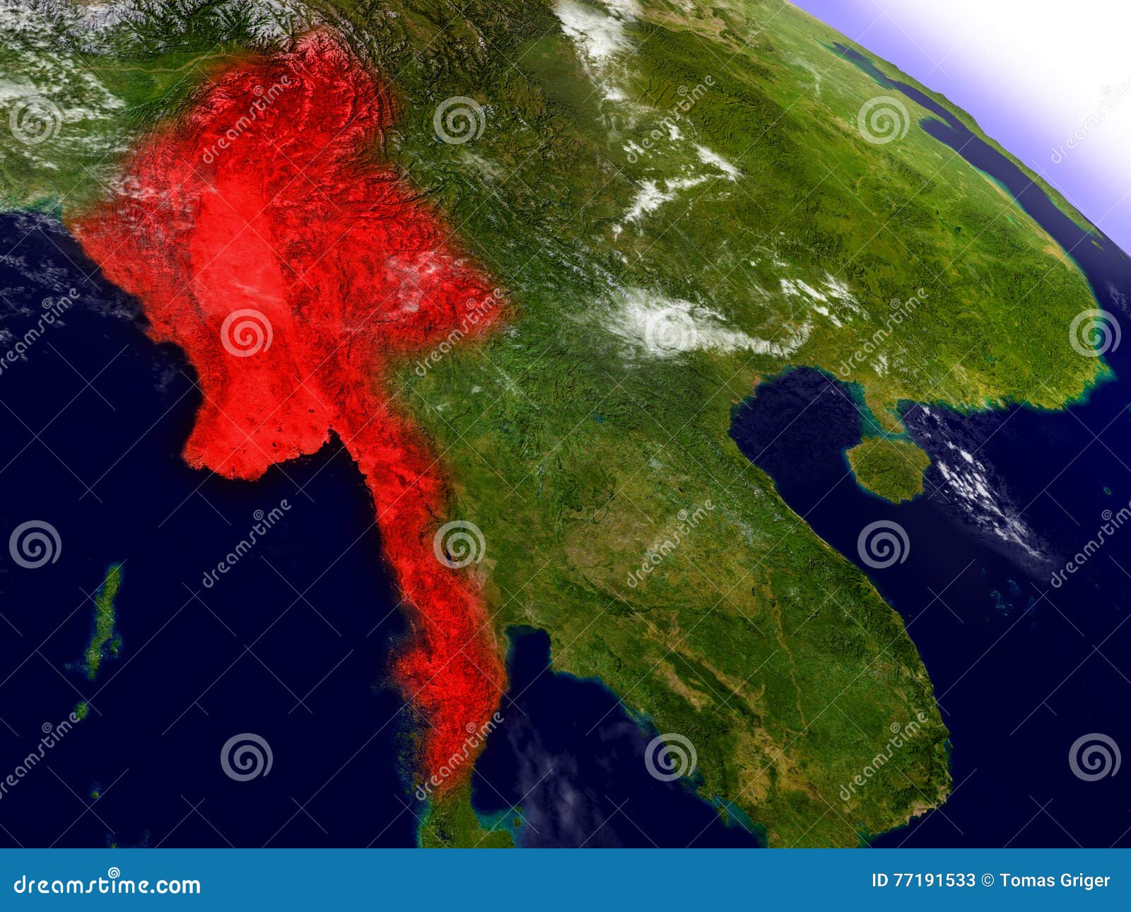 Myanmar from Space Highlighted in Red Stock Illustration - Illustration ...