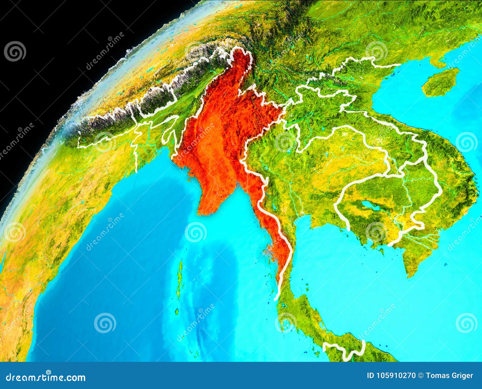 Myanmar from space stock illustration. Illustration of asia - 105910270