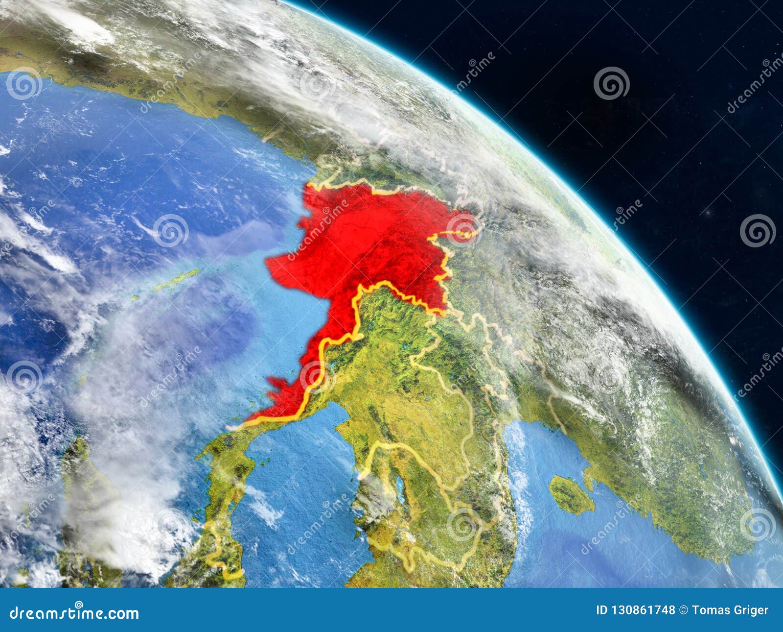 Myanmar from space stock illustration. Illustration of science - 130861748