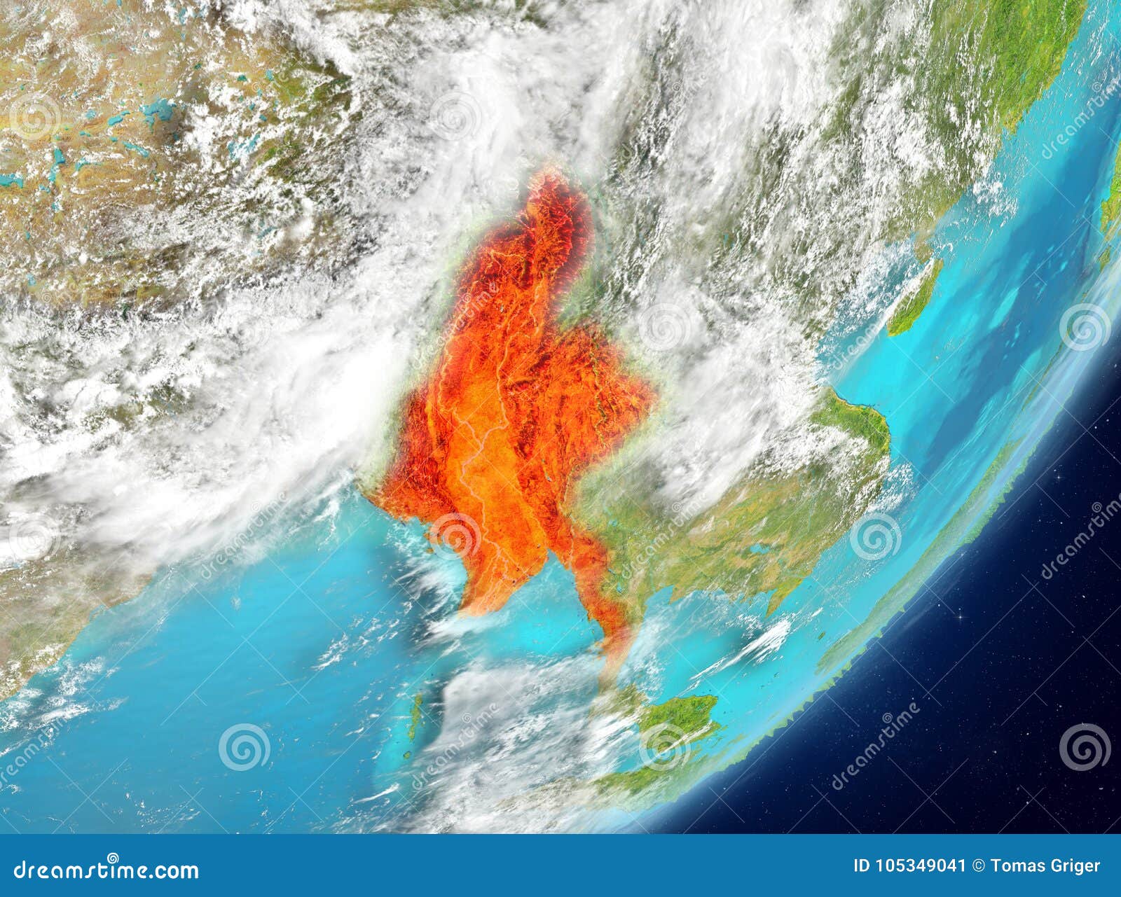 Myanmar from space stock illustration. Illustration of highlighted ...