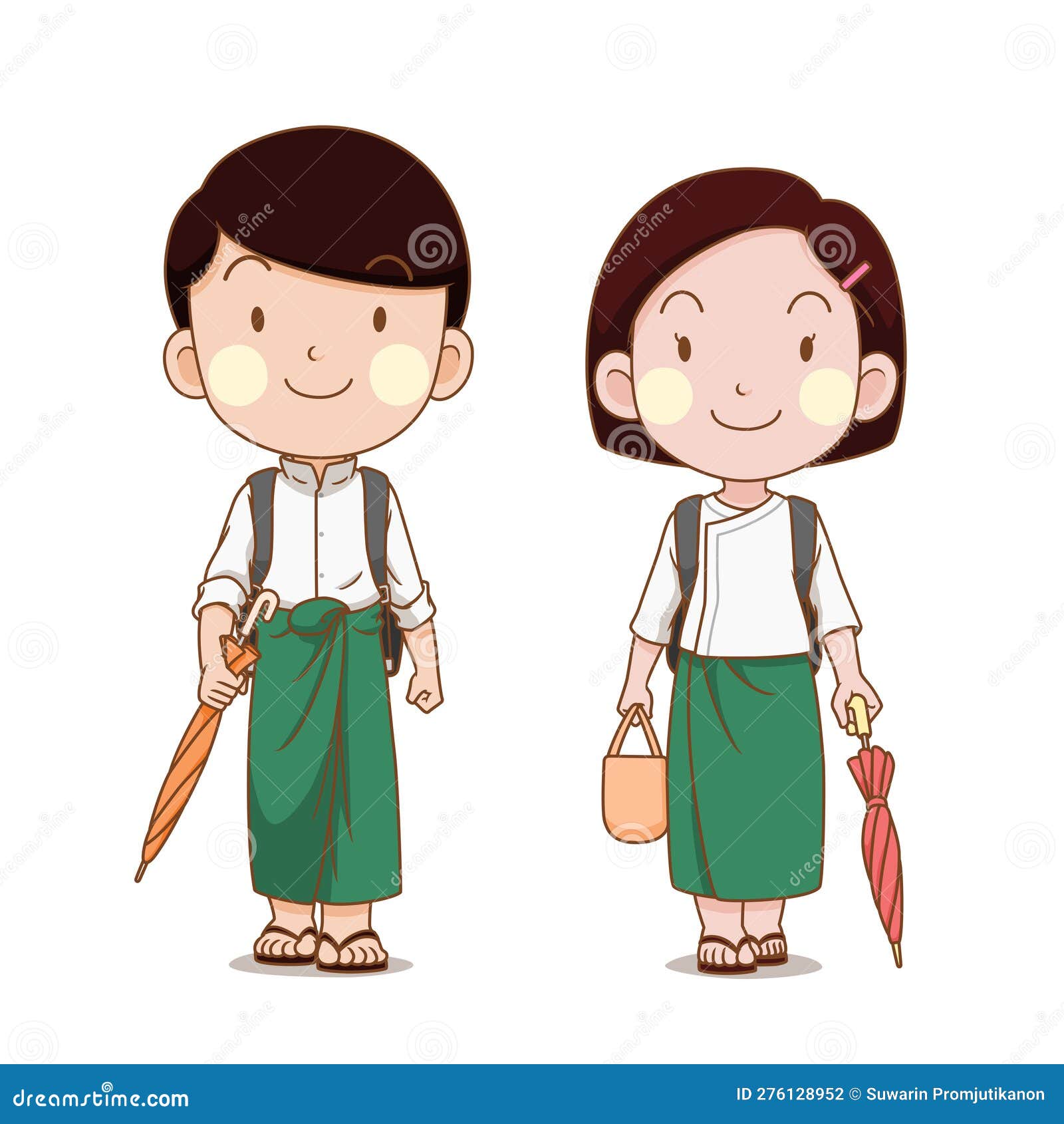 Myanmar Students Going To School. Stock Vector - Illustration of yangon ...