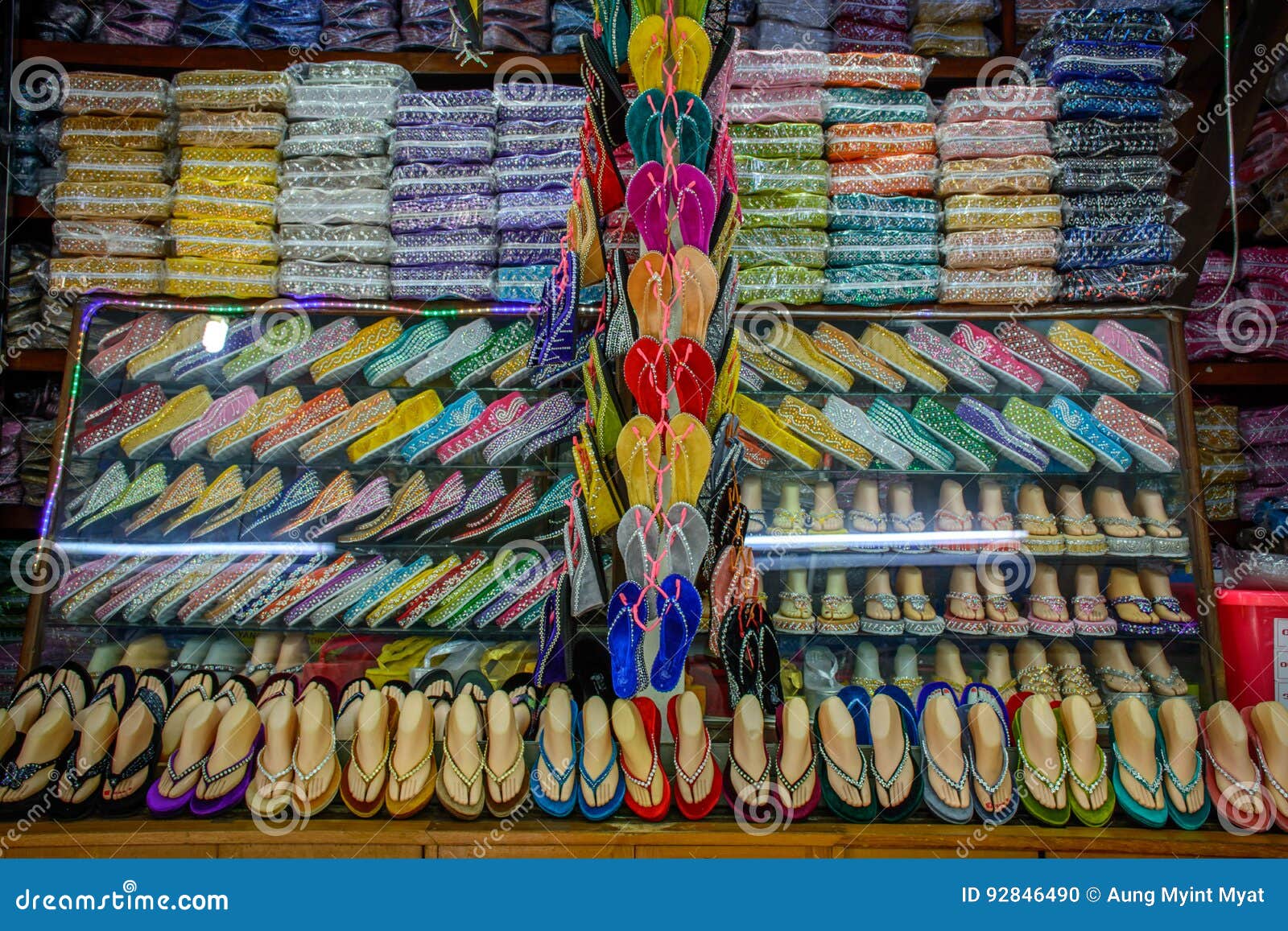 Myanmar Traditional Foot Wear, Colorful Slipper Editorial Image - Image ...
