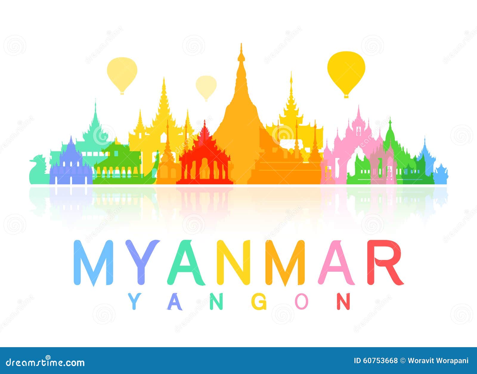 Myanmar Travel Landmarks. stock vector. Illustration of architecture ...