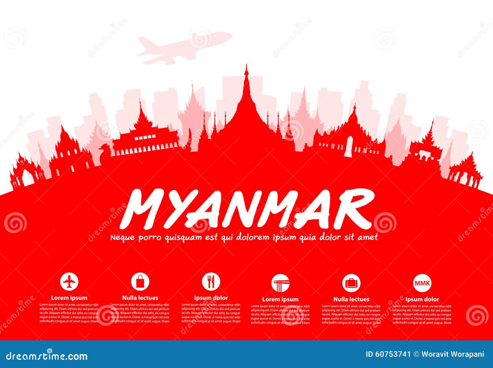 Myanmar Travel Landmarks. stock vector. Illustration of building - 60753741
