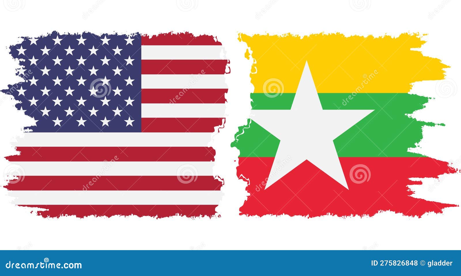 Myanmar and USA Grunge Flags Connection Vector Stock Vector ...