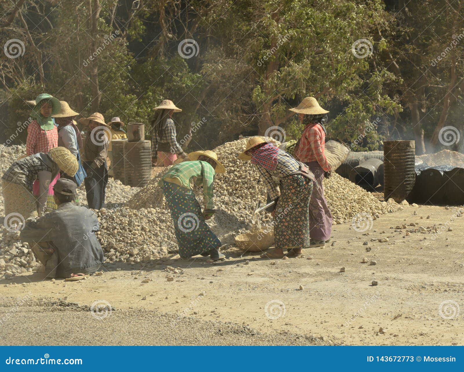 Myanmar worker road repair editorial stock photo. Image of asian ...