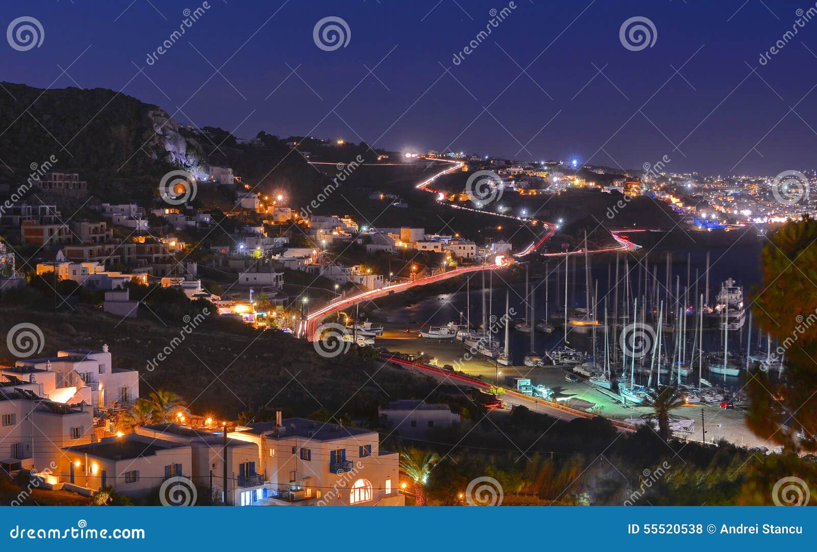 Mykonos Island by Night, Greece Stock Photo - Image of egean, harbor ...