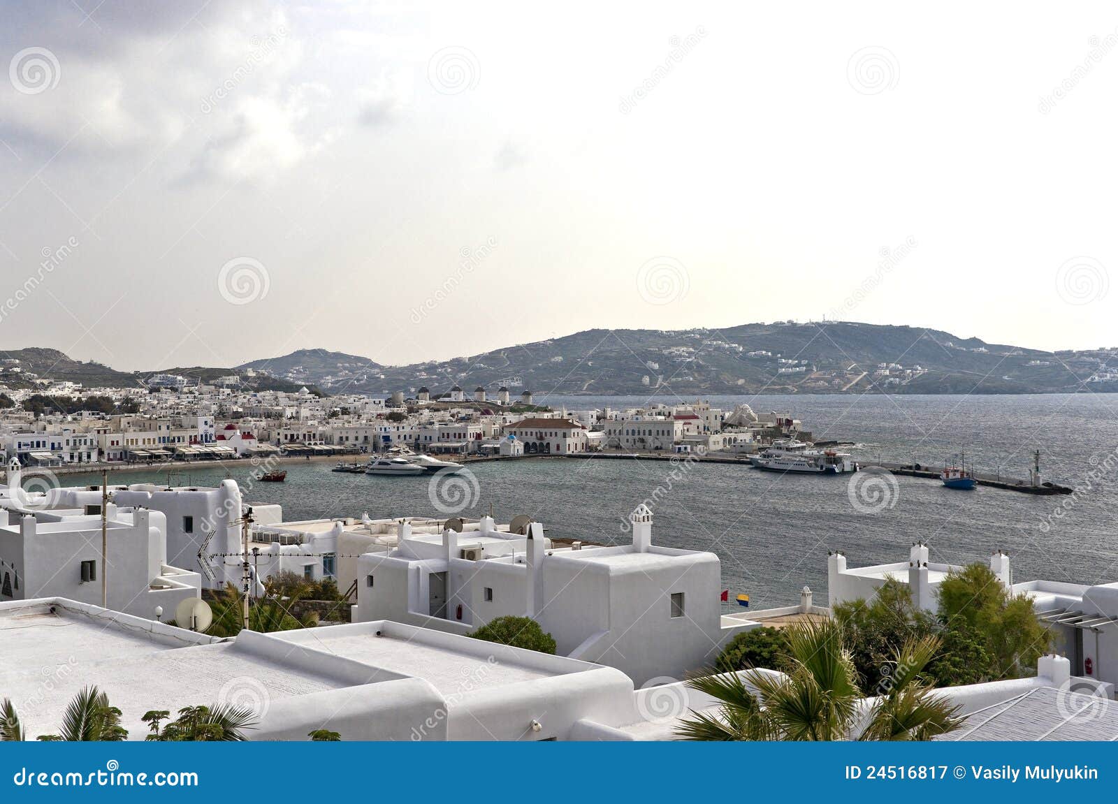 Mykonos view stock image. Image of balcony, vessels, island - 24516817