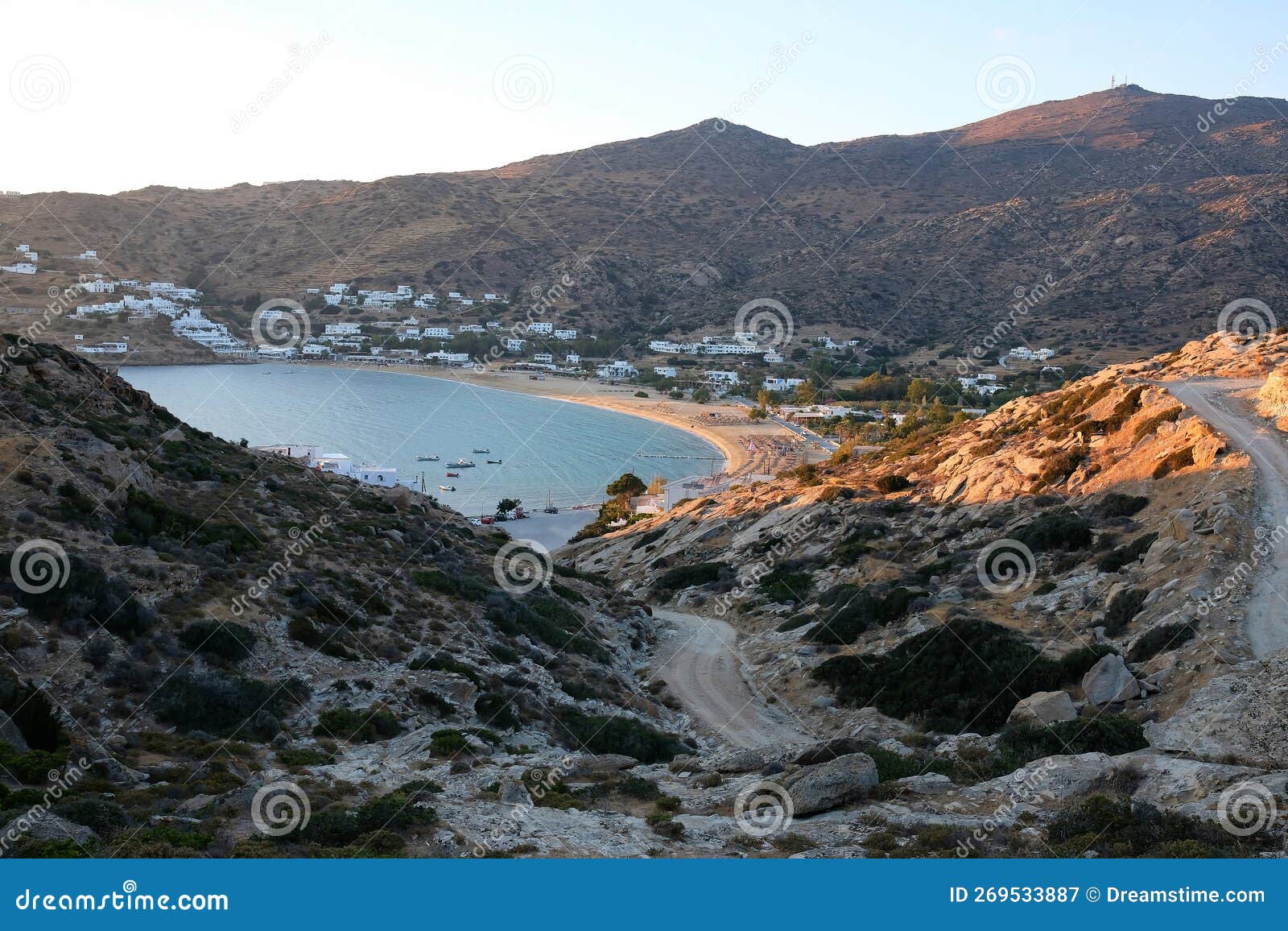 Mylopotas beach Ios Greece stock image. Image of mediterranean - 269533887