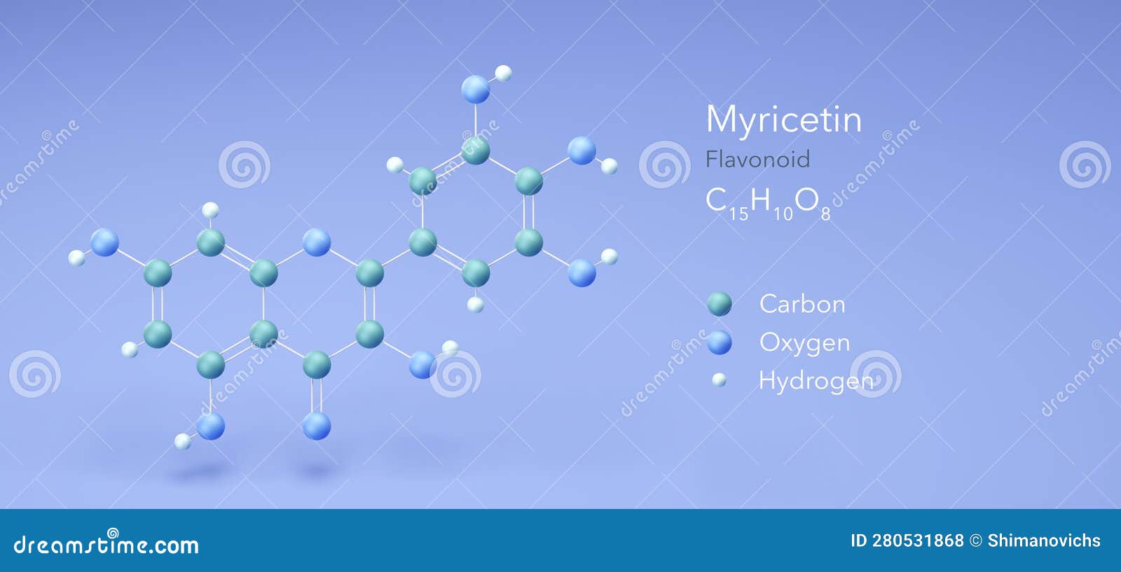 Myricetin Molecular Structure 3d, Flat Model, Flavonoid, Structural ...