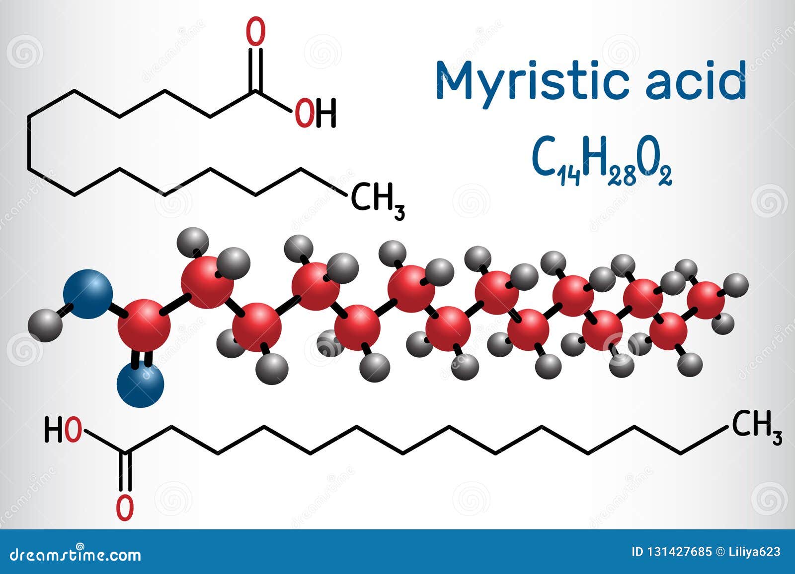 Myristic Tetradecanoic Acid Molecule. It Is Saturated Fatty Acid ...