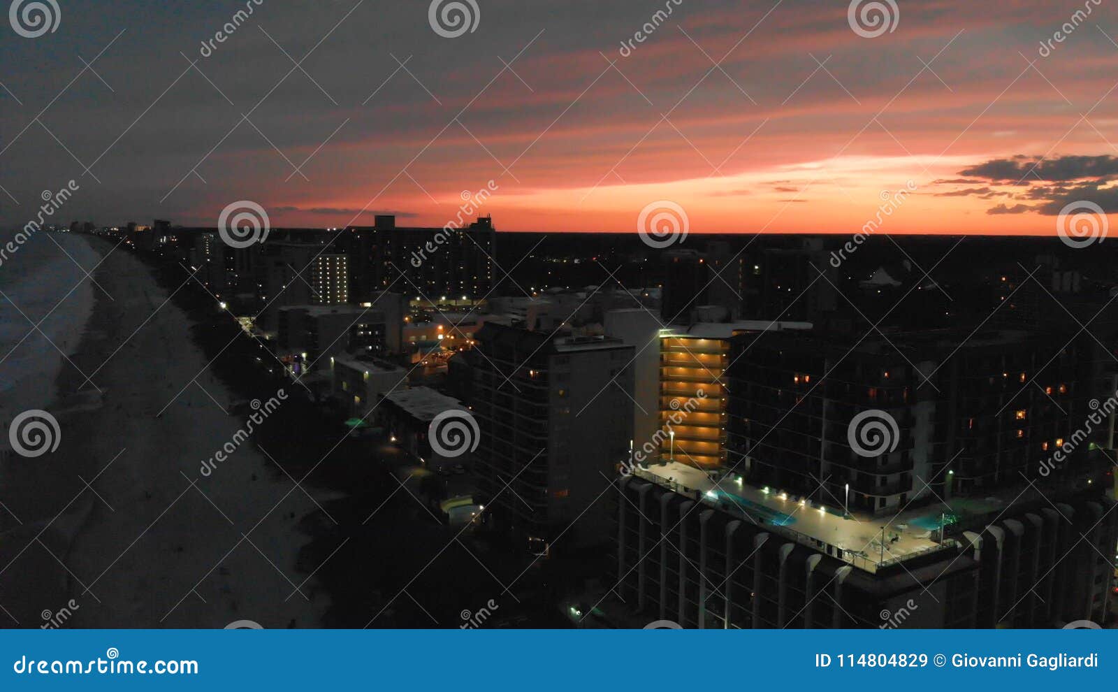 Myrtle Beach at Night, Aerial View of Oceanfront Stock Image - Image of ...