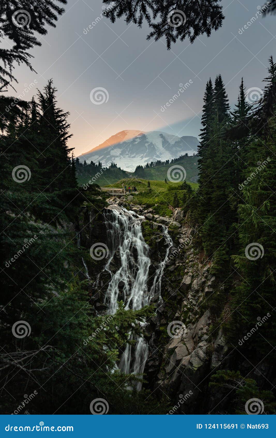 Myrtle Falls during Sunset at Mount Rainier, Washington Stock Image ...