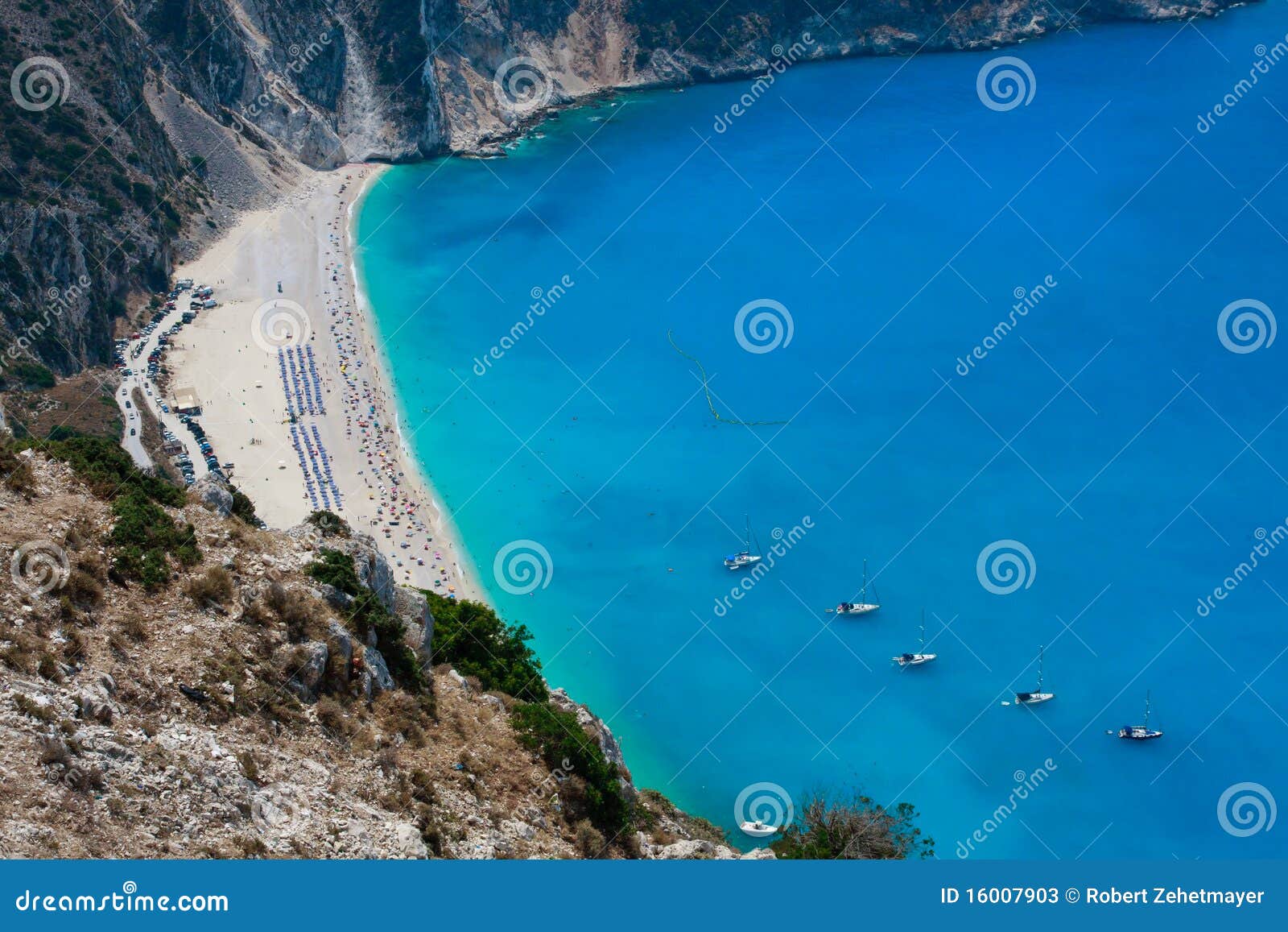 Myrtos Beach aerial view stock image. Image of coastline - 16007903