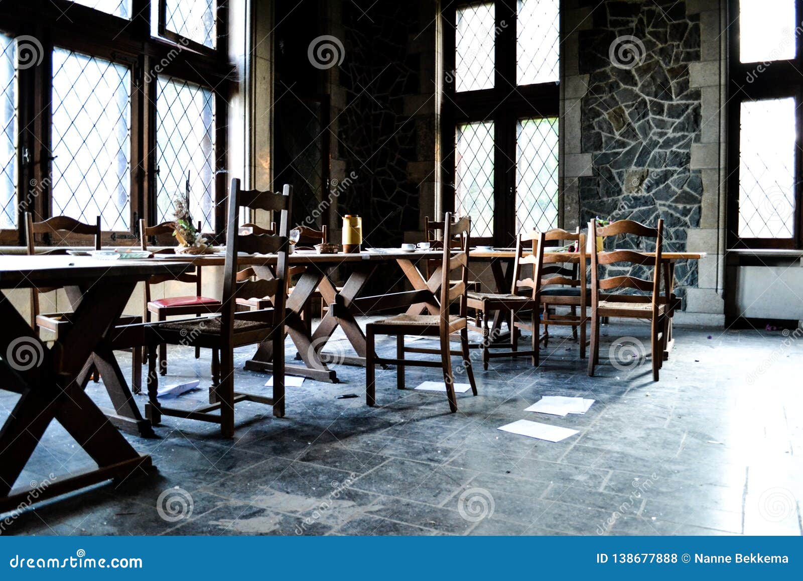 Mysterious Abandoned Dining Room Stock Photo - Image of dinner, urbex ...