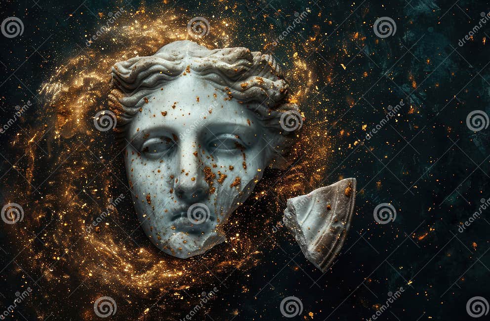 Mysterious Ancient Statue in Cosmic Space Stock Illustration ...