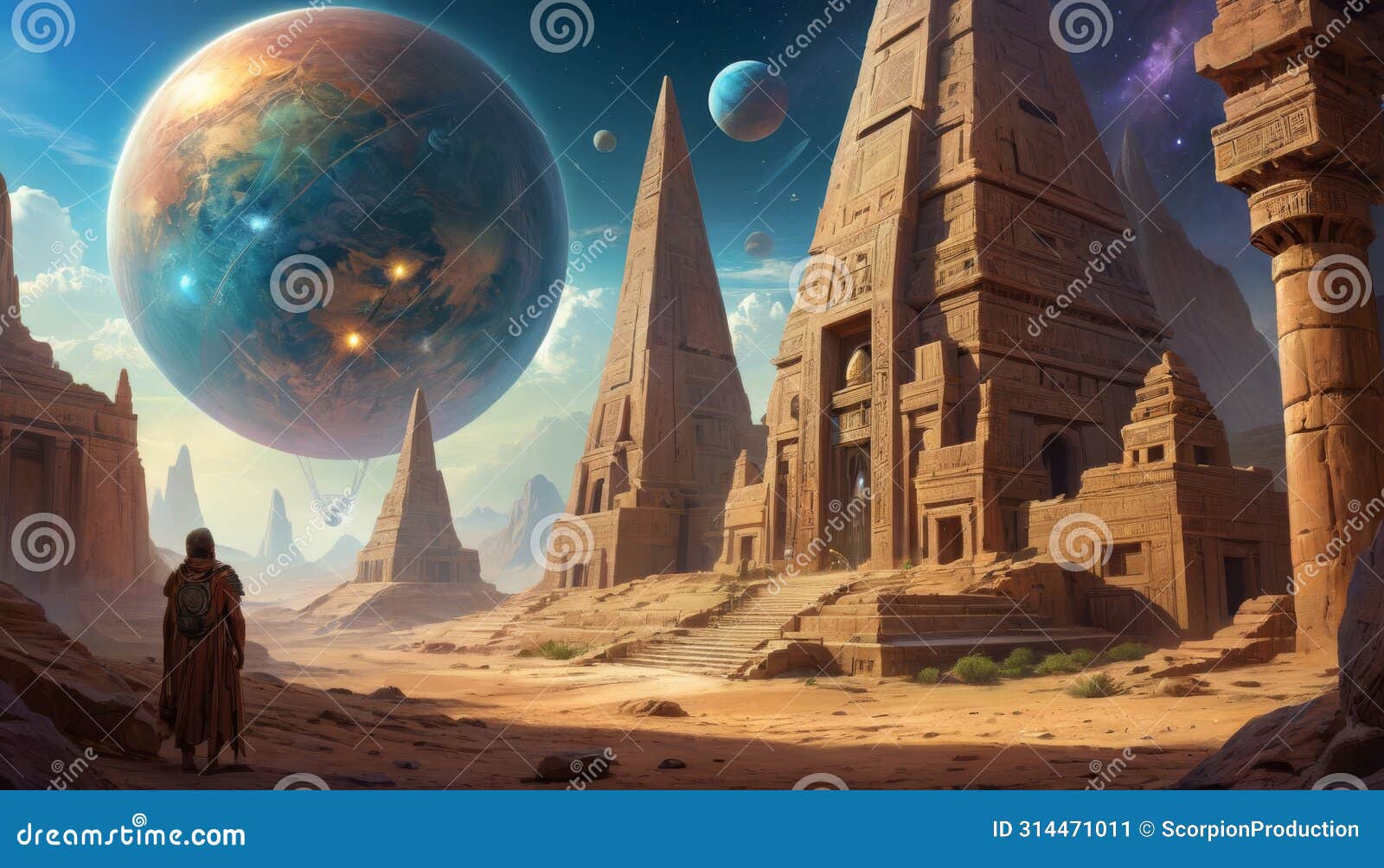Ancient Temples on Alien Planet Stock Image - Image of arid, moons ...