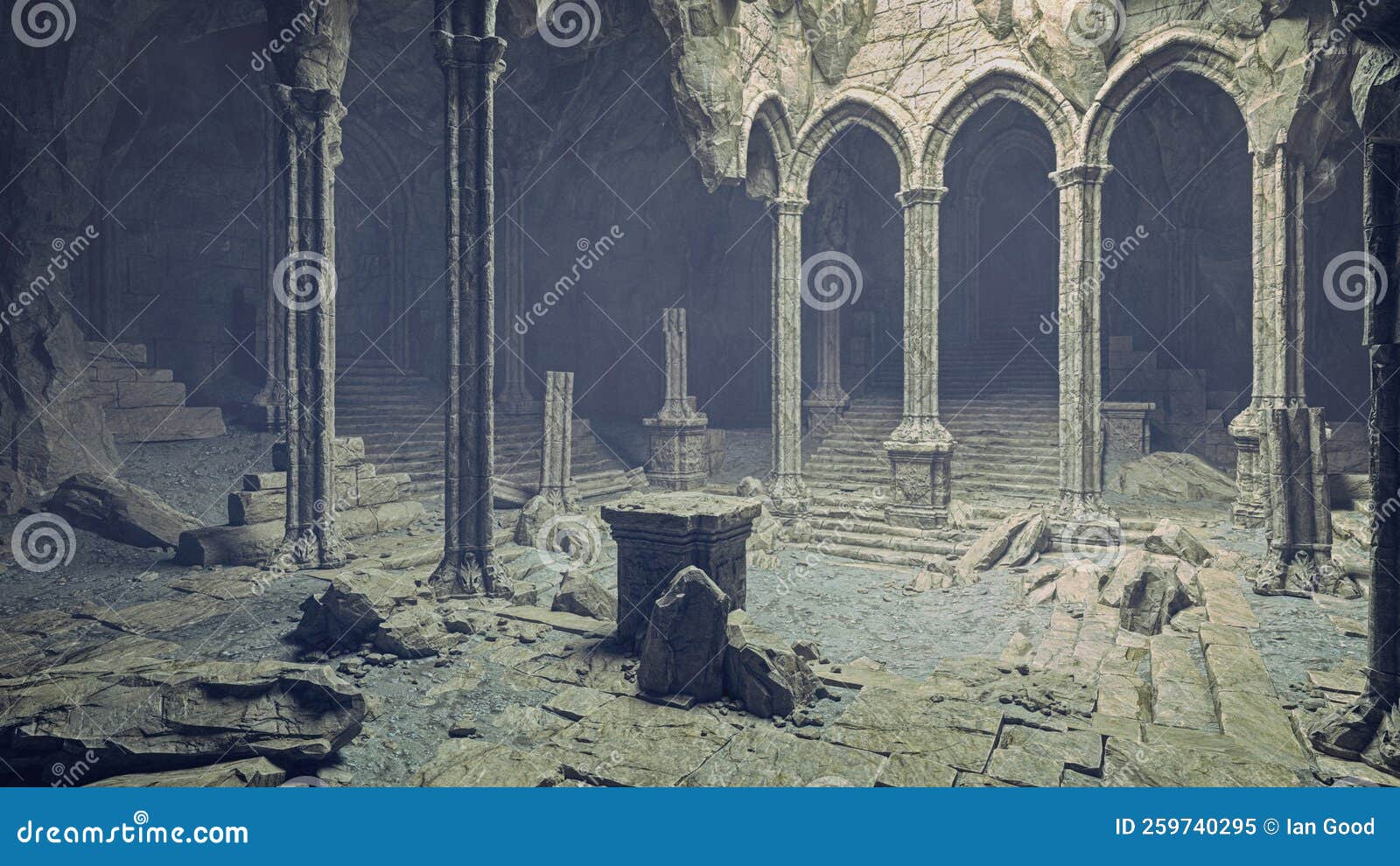 Mysterious Ancient Underground Temple Ruin with Large Stone Steps and ...