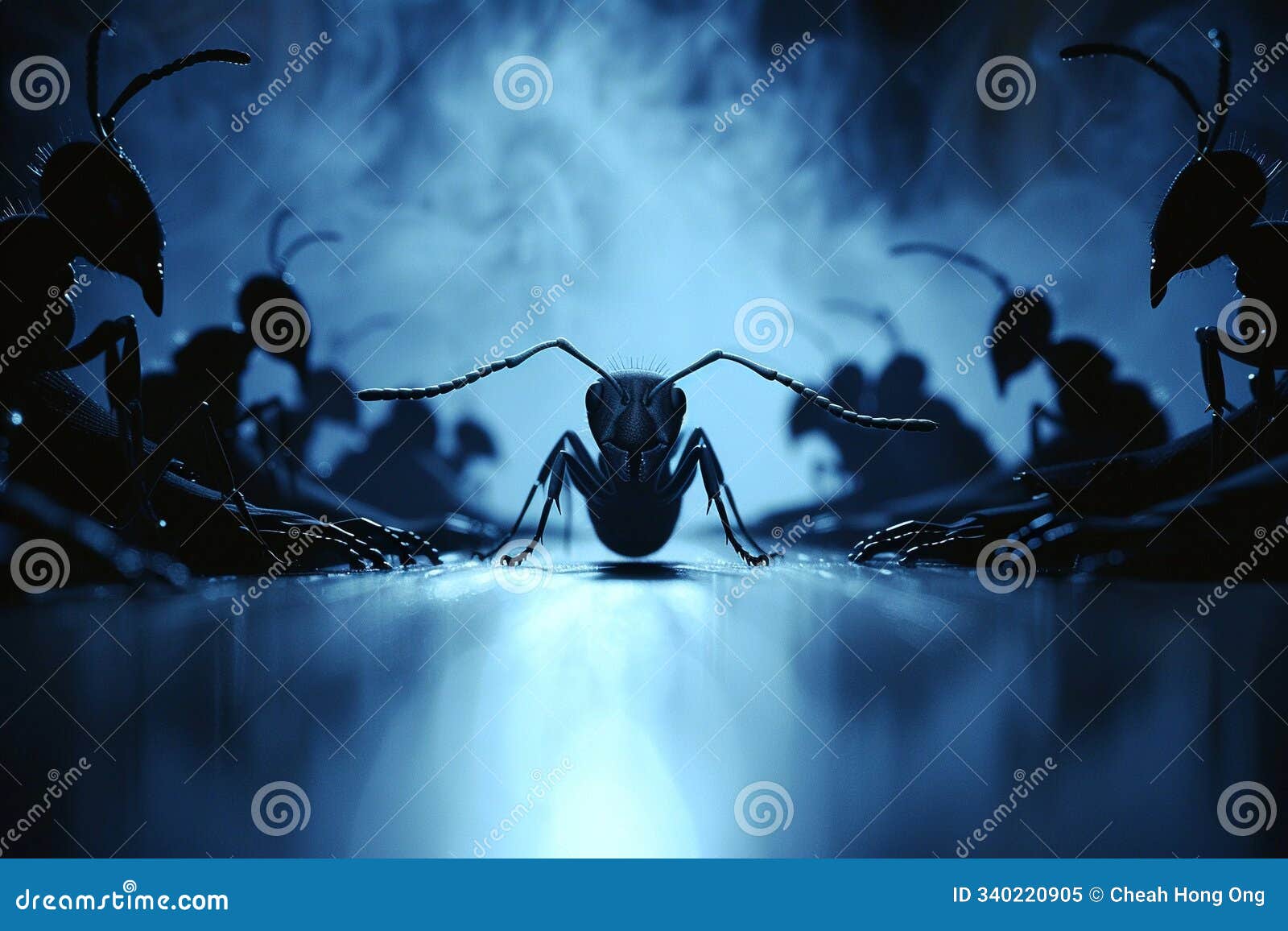 Mysterious Ant Gathering in Ethereal Blue Light Stock Illustration ...