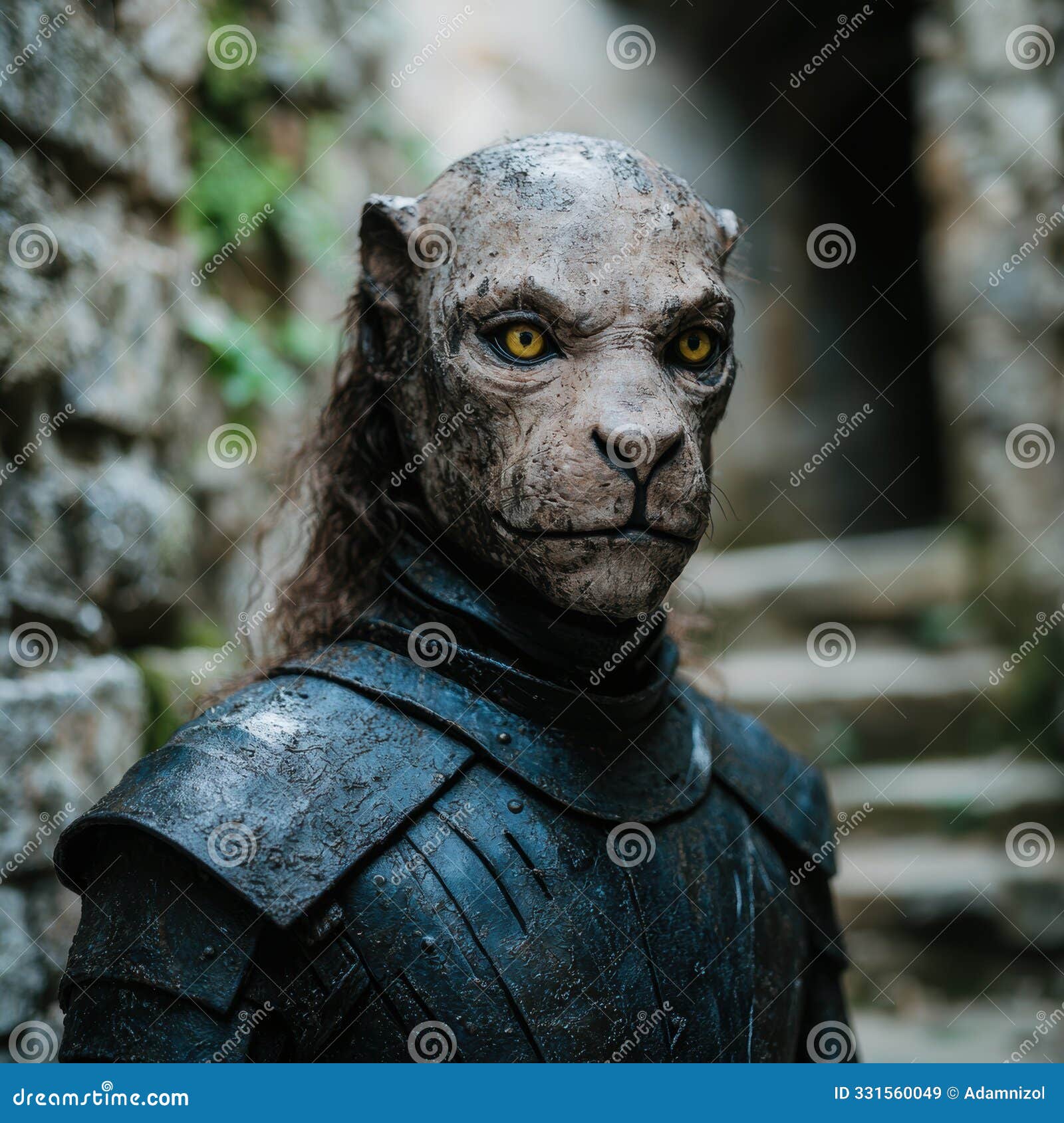 Mysterious Armored Fantasy Creature with Glowing Eyes Stock ...