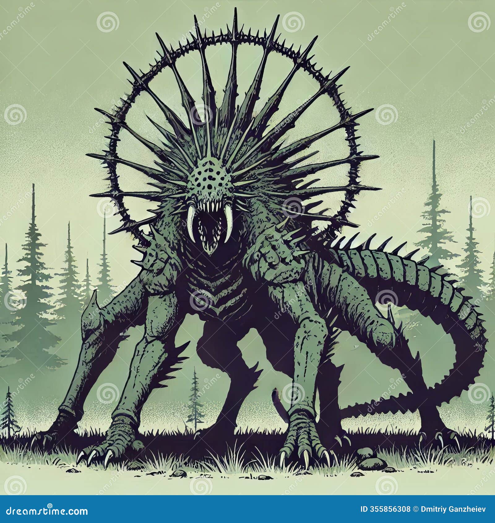 Spiked Arthropod Monster In A Silent Grove Stock Image | CartoonDealer ...