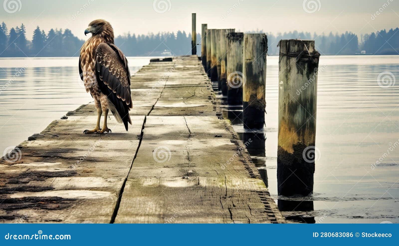 Mysterious Backdrop: Hawk on the Dock of Port Lancaster, Washington ...