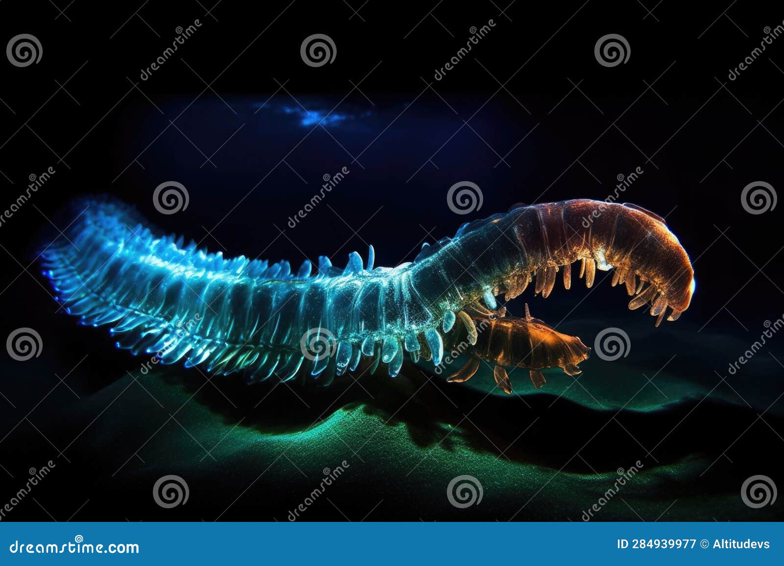 Mysterious Bioluminescent Deep Sea Worm on Ocean Floor Stock ...
