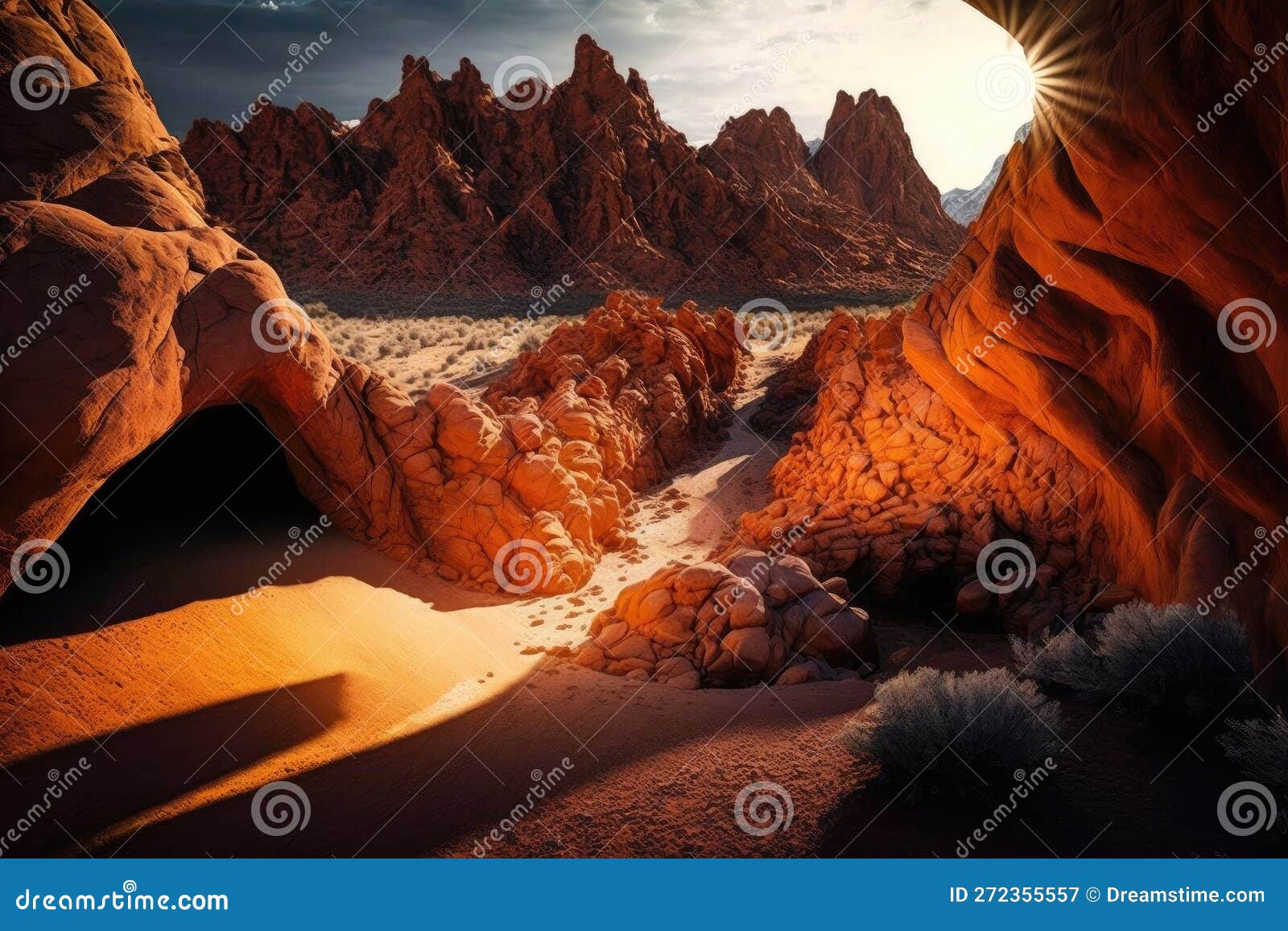 An Eastern Rock Temple With Domes And Tall Towers In The Desert ...
