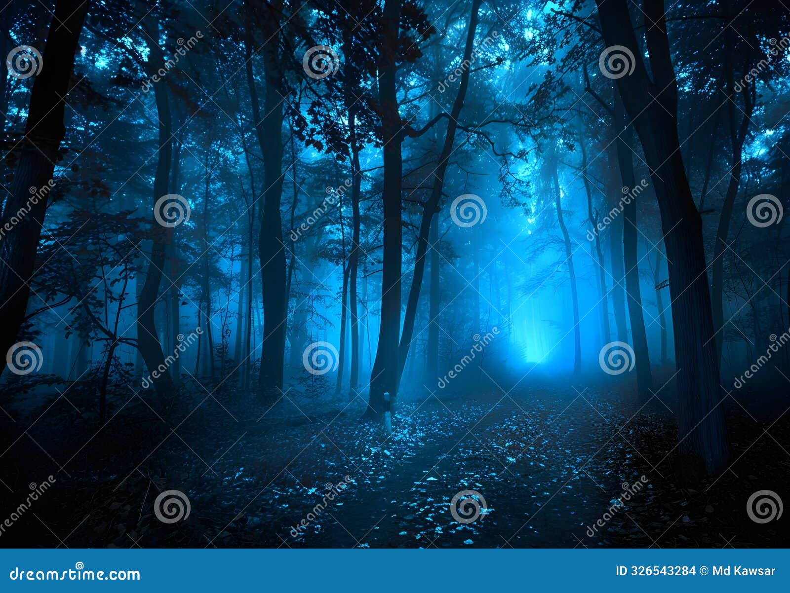 Mysterious Blue Light Forest Path Stock Illustration - Illustration of ...