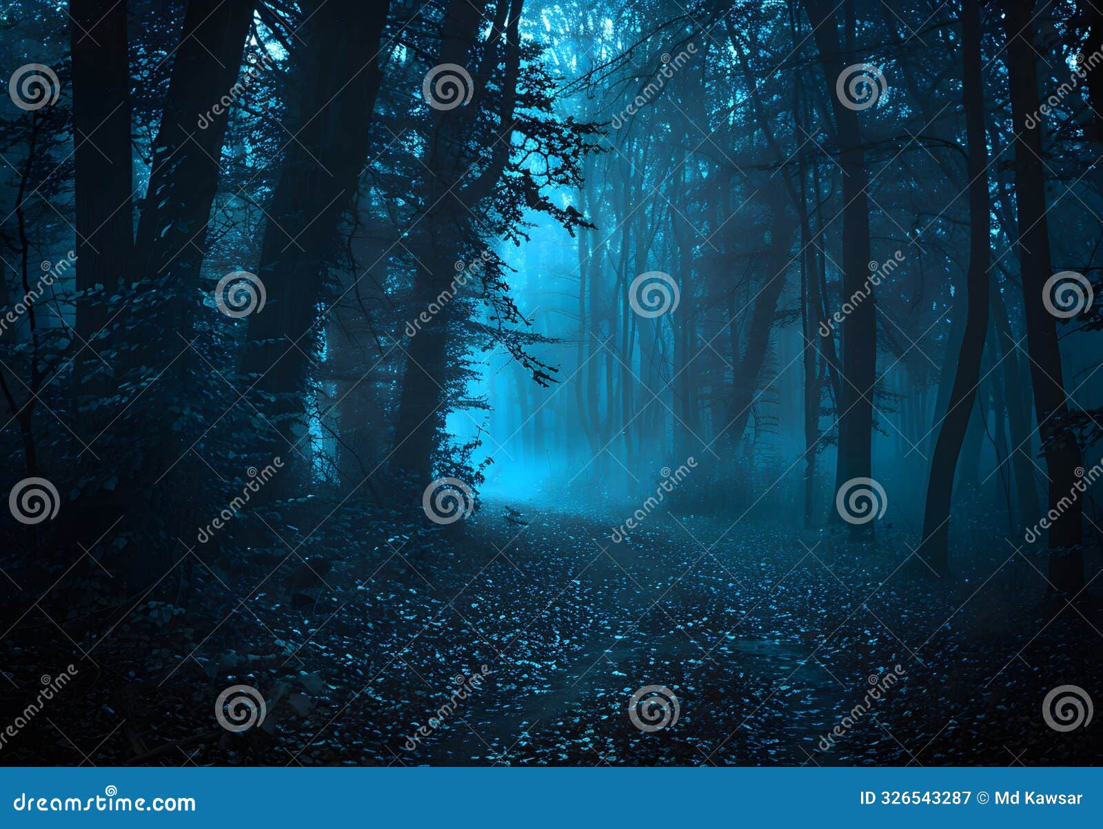 Mysterious Blue Light Forest Path Stock Illustration - Illustration of ...
