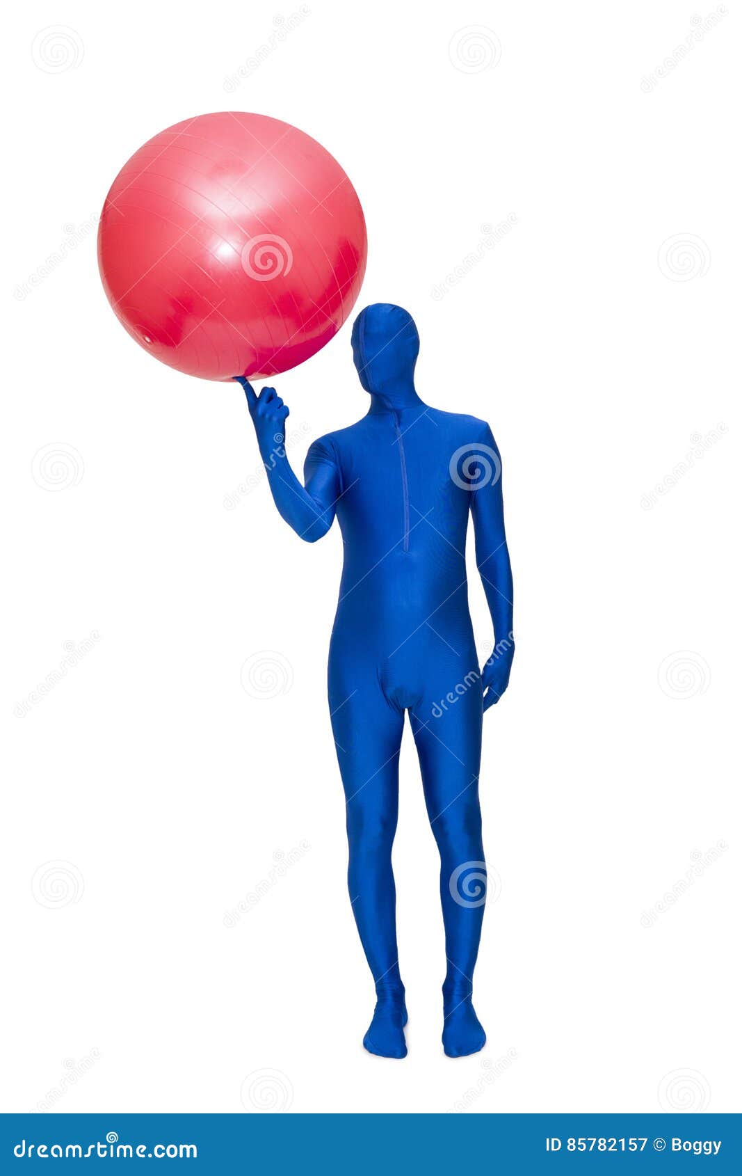 Mysterious Blue Man in Morphsuit Exercise with Pilates Ball Stock Image ...