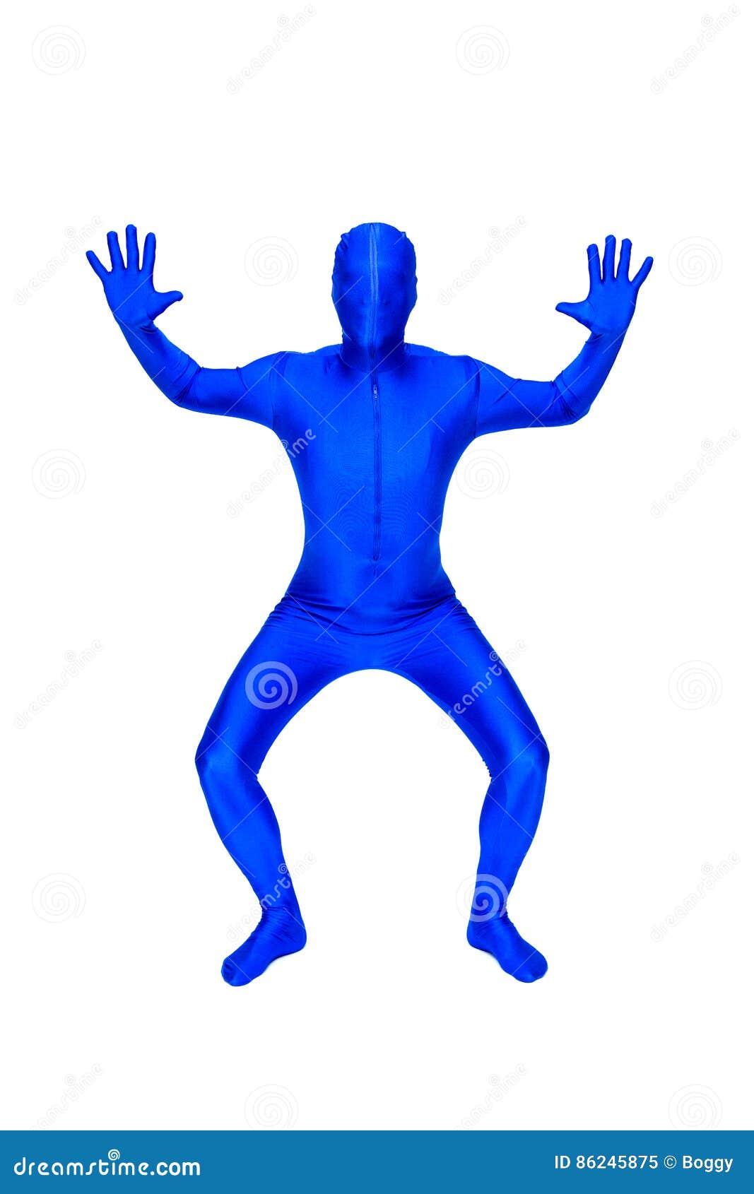 Mysterious Blue Man in Morphsuit Stock Image - Image of standing, comic ...