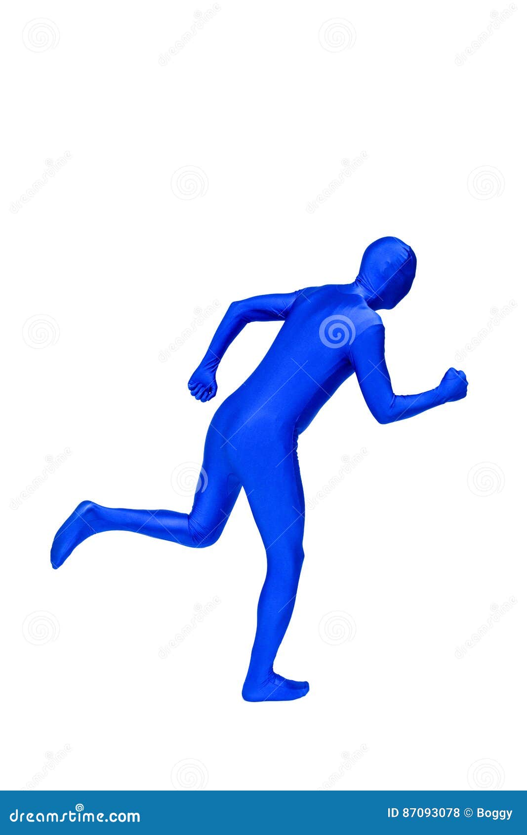 Mysterious Blue Man in Morphsuit Shows Running Stock Photo - Image of ...