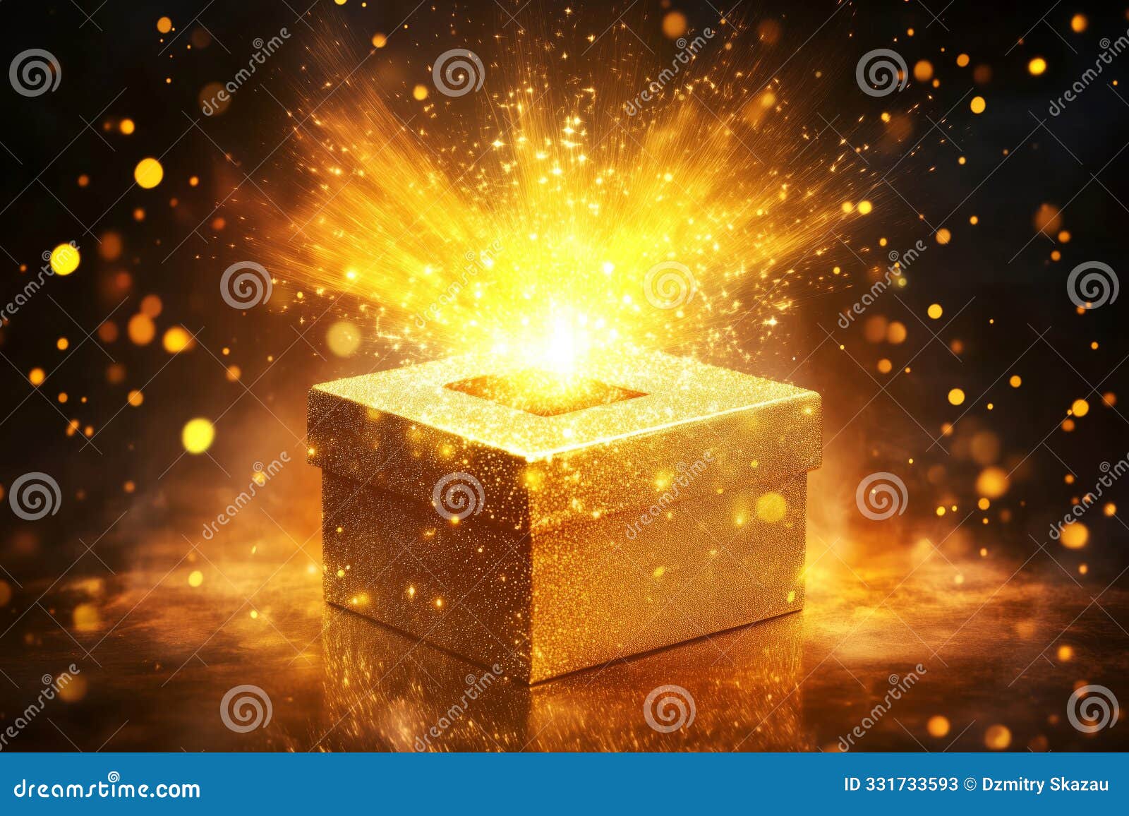 A Magical Gift Box Bursts Open, Radiating Golden Rays and Sparkling ...